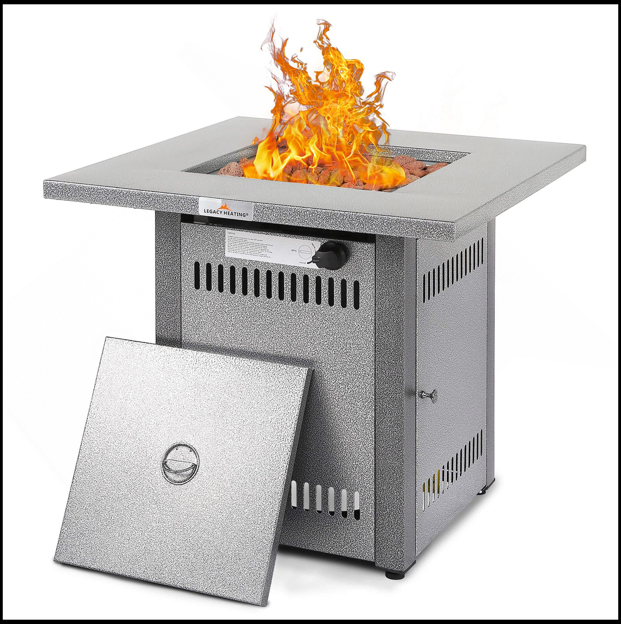 KUNMINGZHUHE 28" 50000 BTU Silver Outdoor Propane Gas Fire Pit Table ...