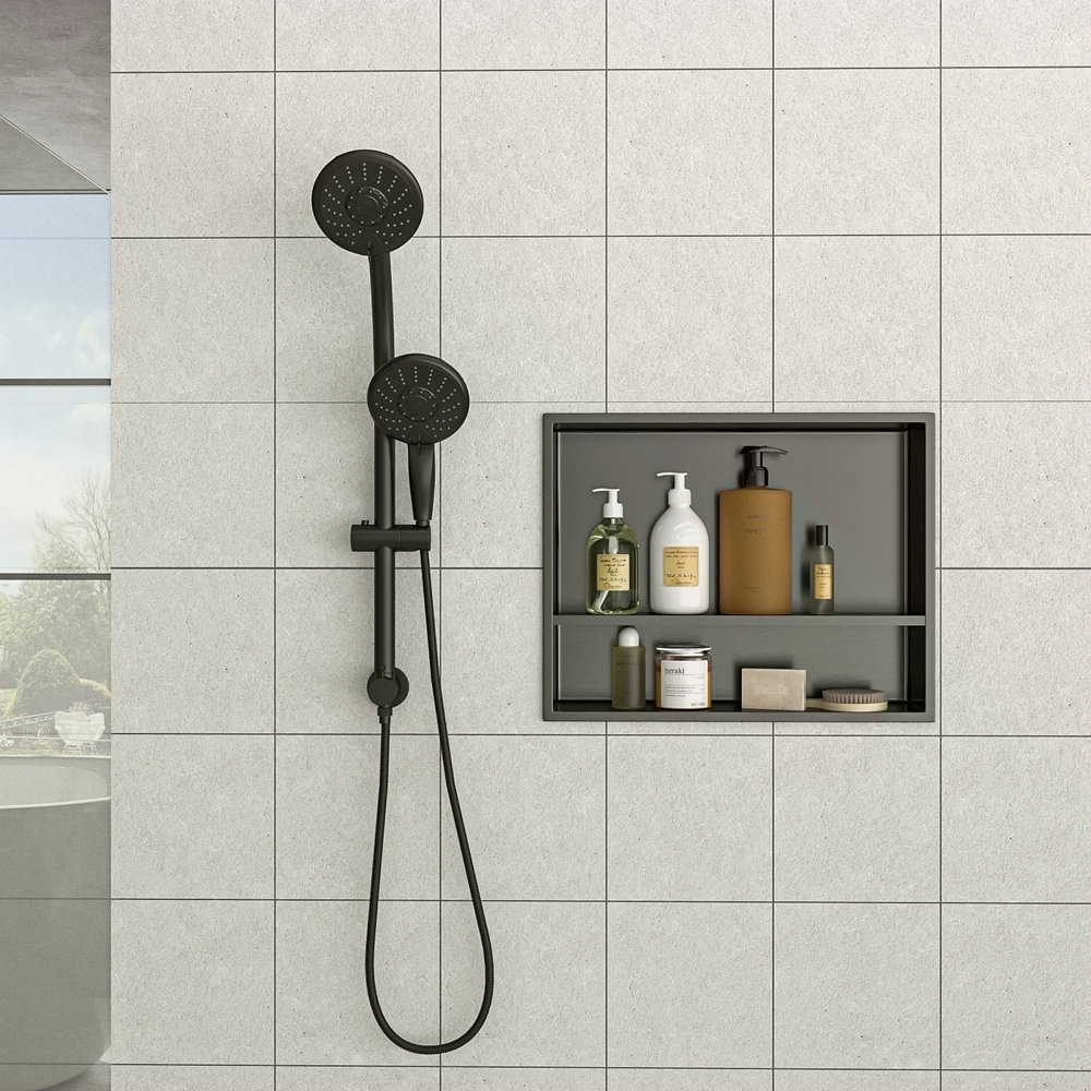 Ivy Bronx 21" X 17" Stainless Steel Shower Niche Double Shelf - Wayfair ...