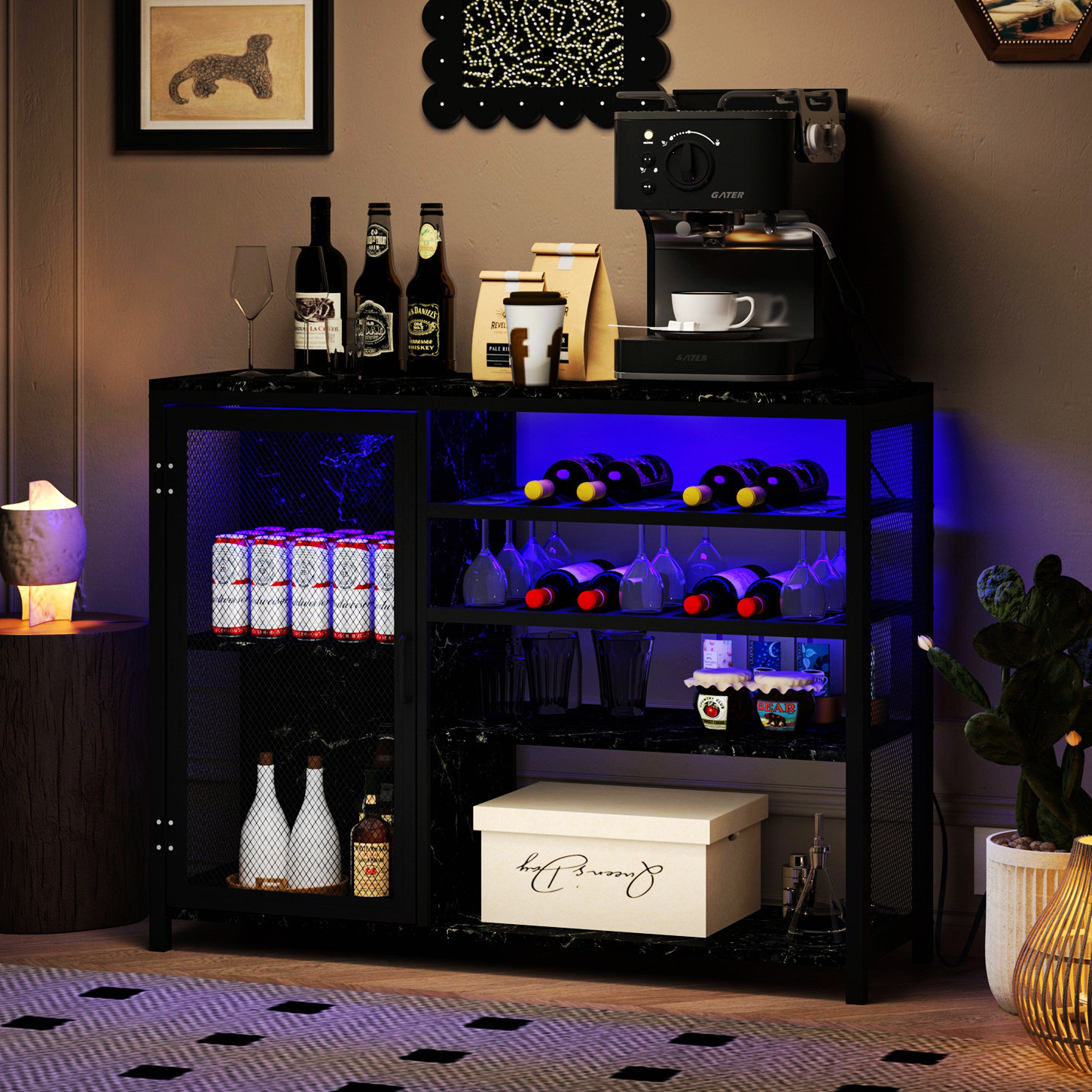 Wrought Studio Armoire de bar à vin, crédence de rangement pour ...