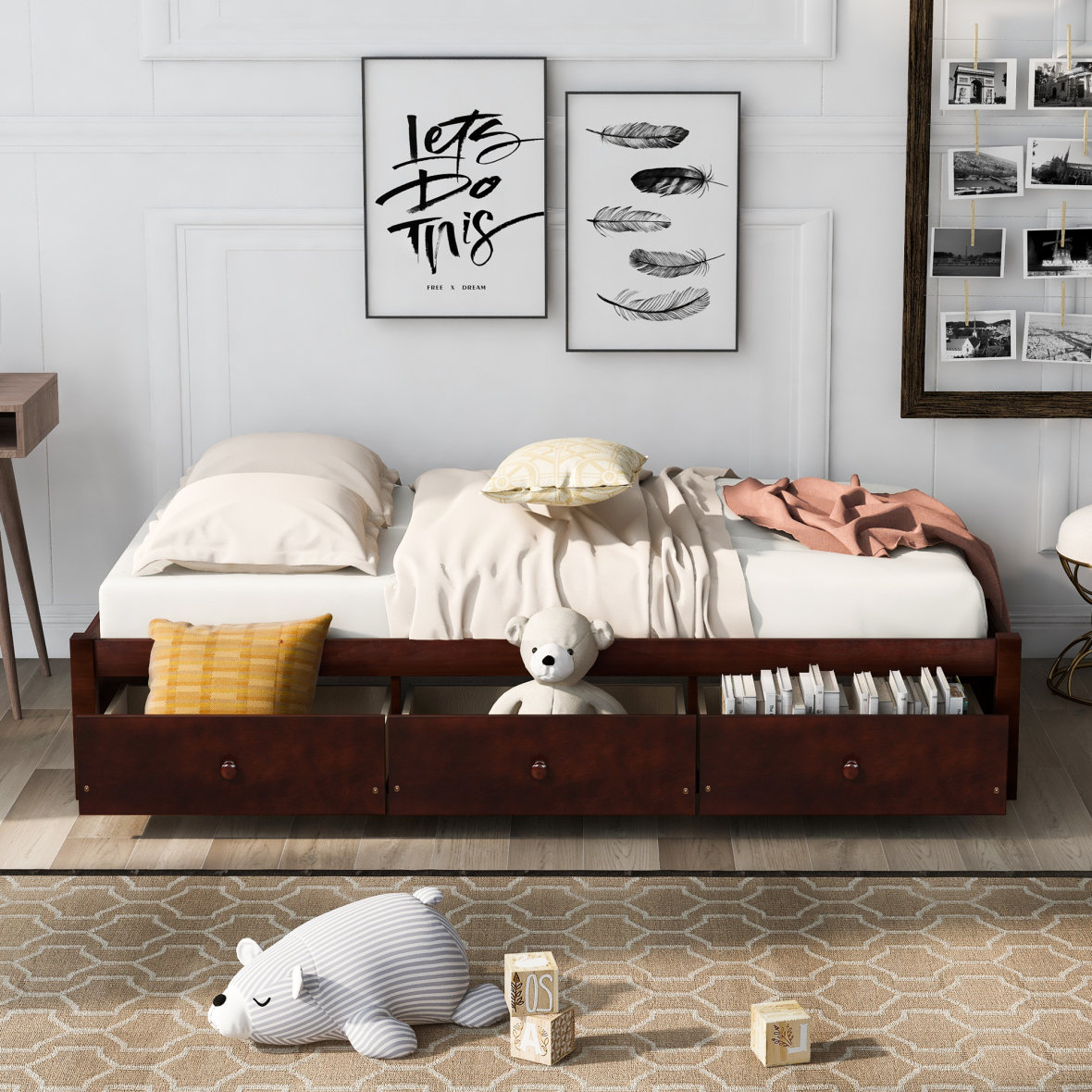 Lark Manor邃 Modern Twin Size Platform Bed Frame Storage Bed With 3