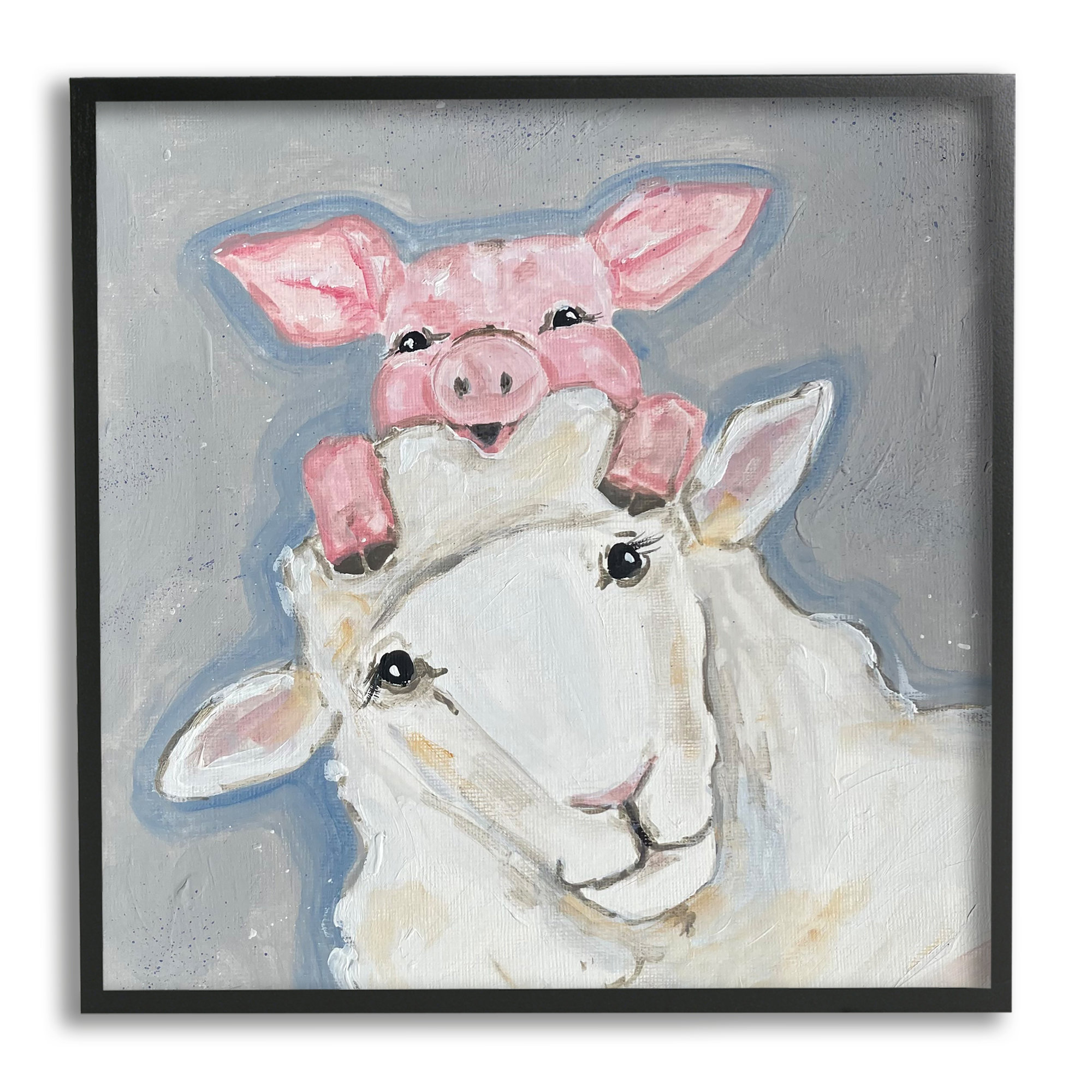 Stupell Industries Happy Sheep & Pig Heartwarming Farm Animal Portrait ...
