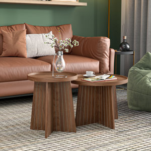 Gracie Oaks Round Fluted Nesting Coffee Table, 2 Piece Coffee Table Set ...