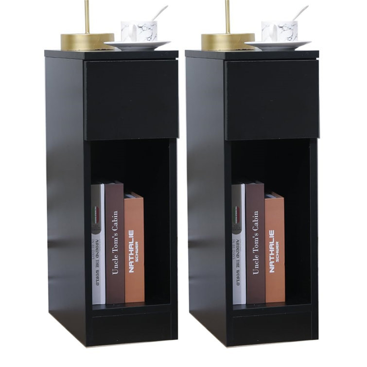 Brayden Studio 2-Piece Slim Tall Bedside Table With Drawers And Storage ...