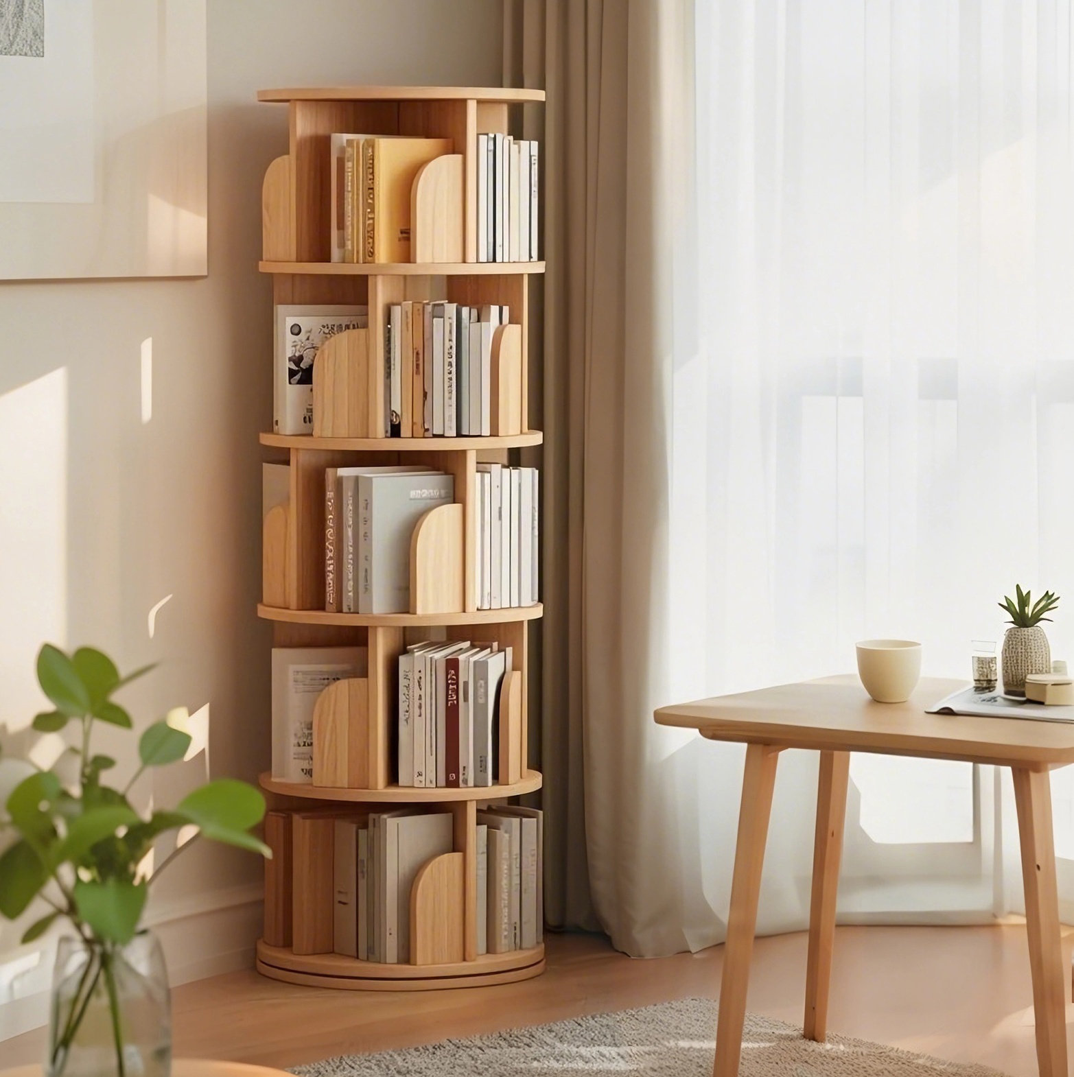 Latitude Run® 5 Tier Rotating Bookshelf, 360° Display Round Spinning ...