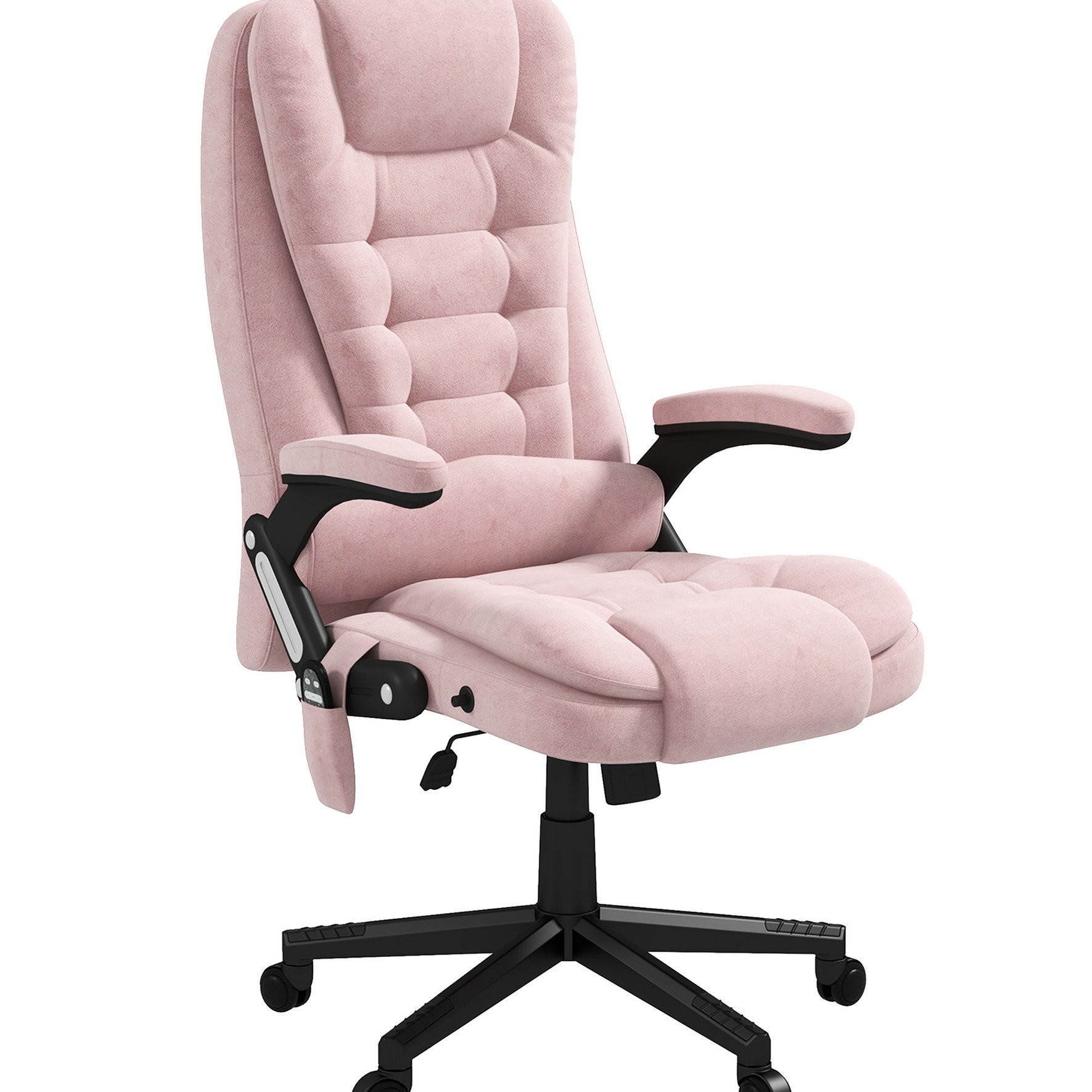 Everly Quinn Pink Velvet Desk Chair With Heating And Massaging ...