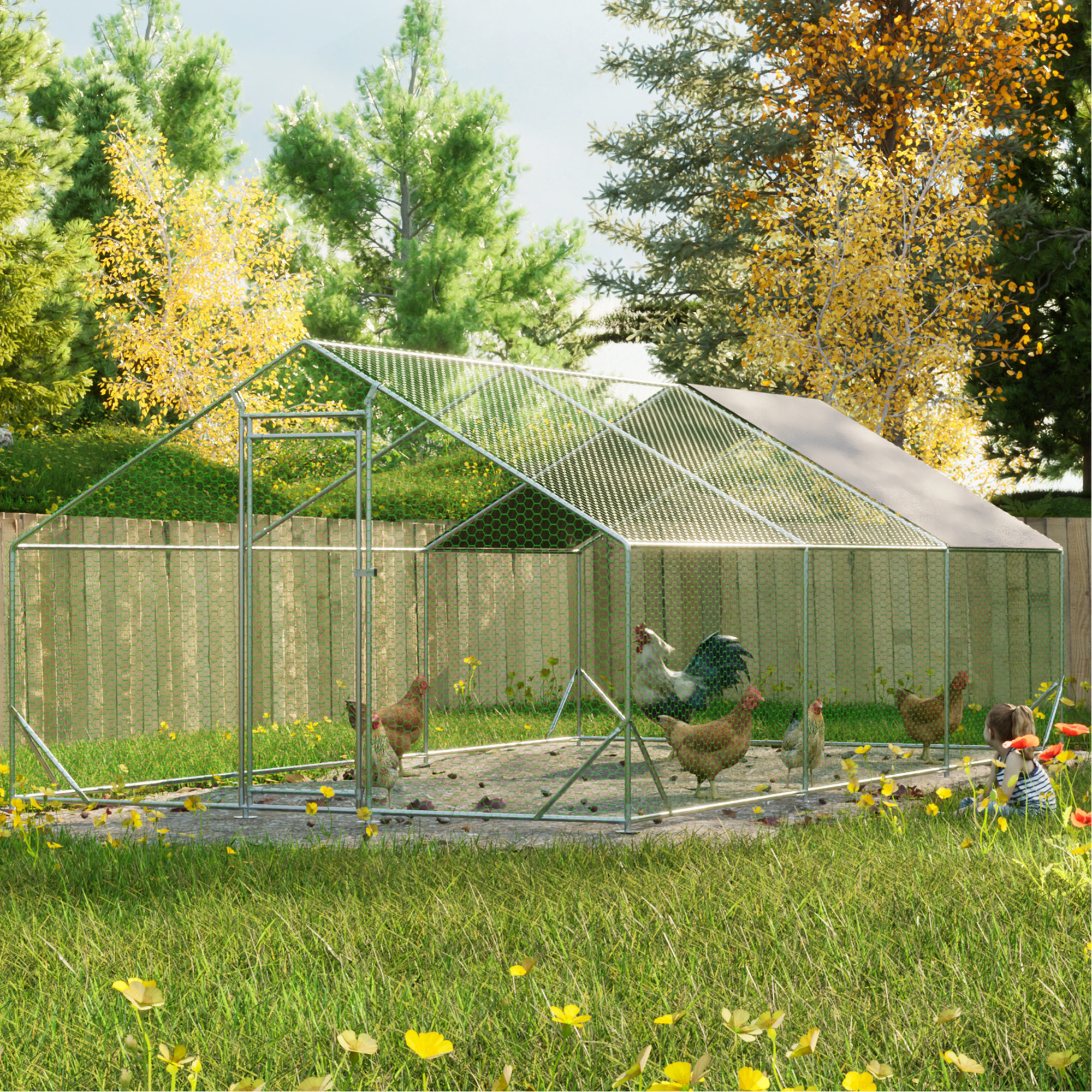 One Allium Way® Large Metal Chicken Coop, Walk-In Chicken Run ...