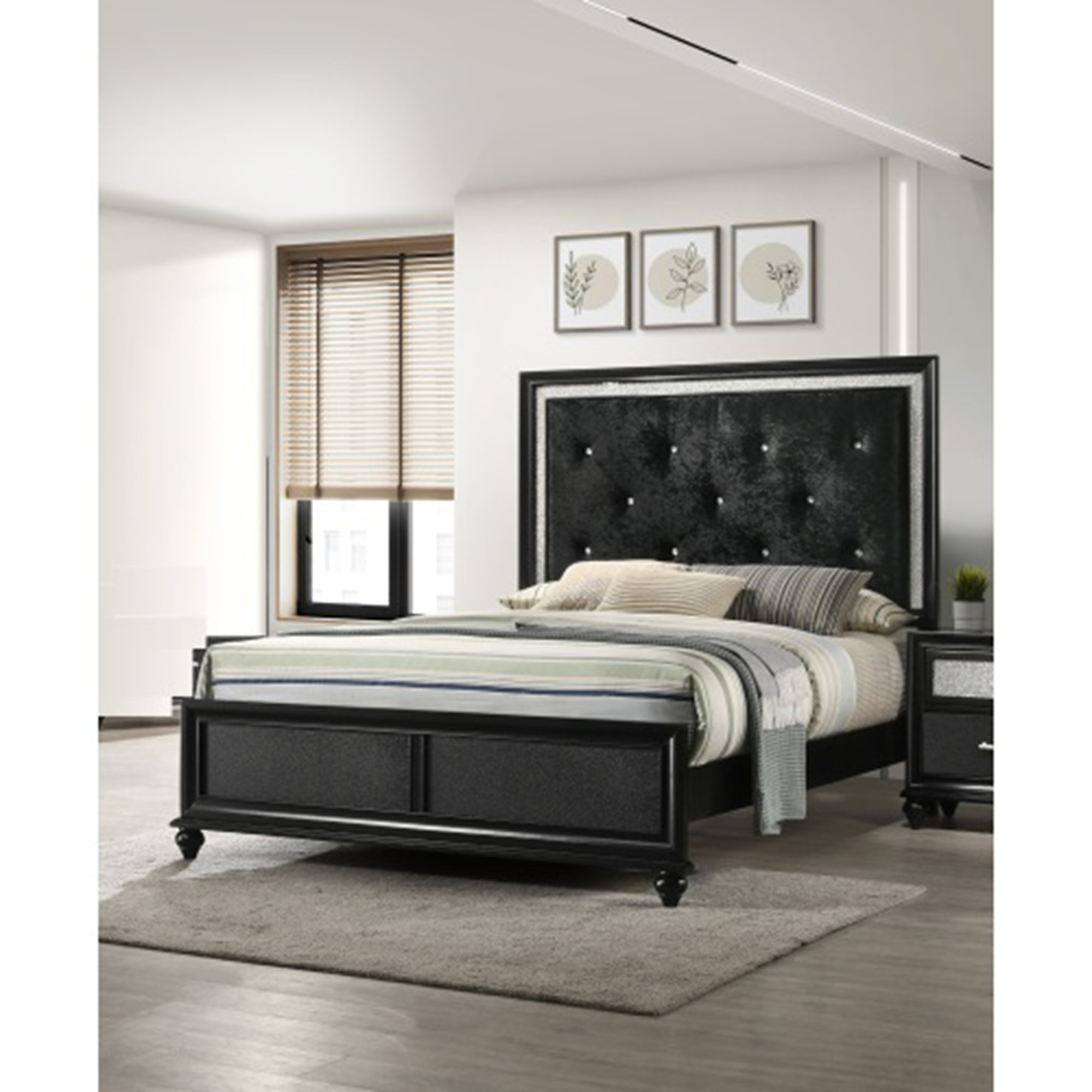 Rosdorf Park Upholstered Panel Bed Diamond Patterned Faux-crystal ...