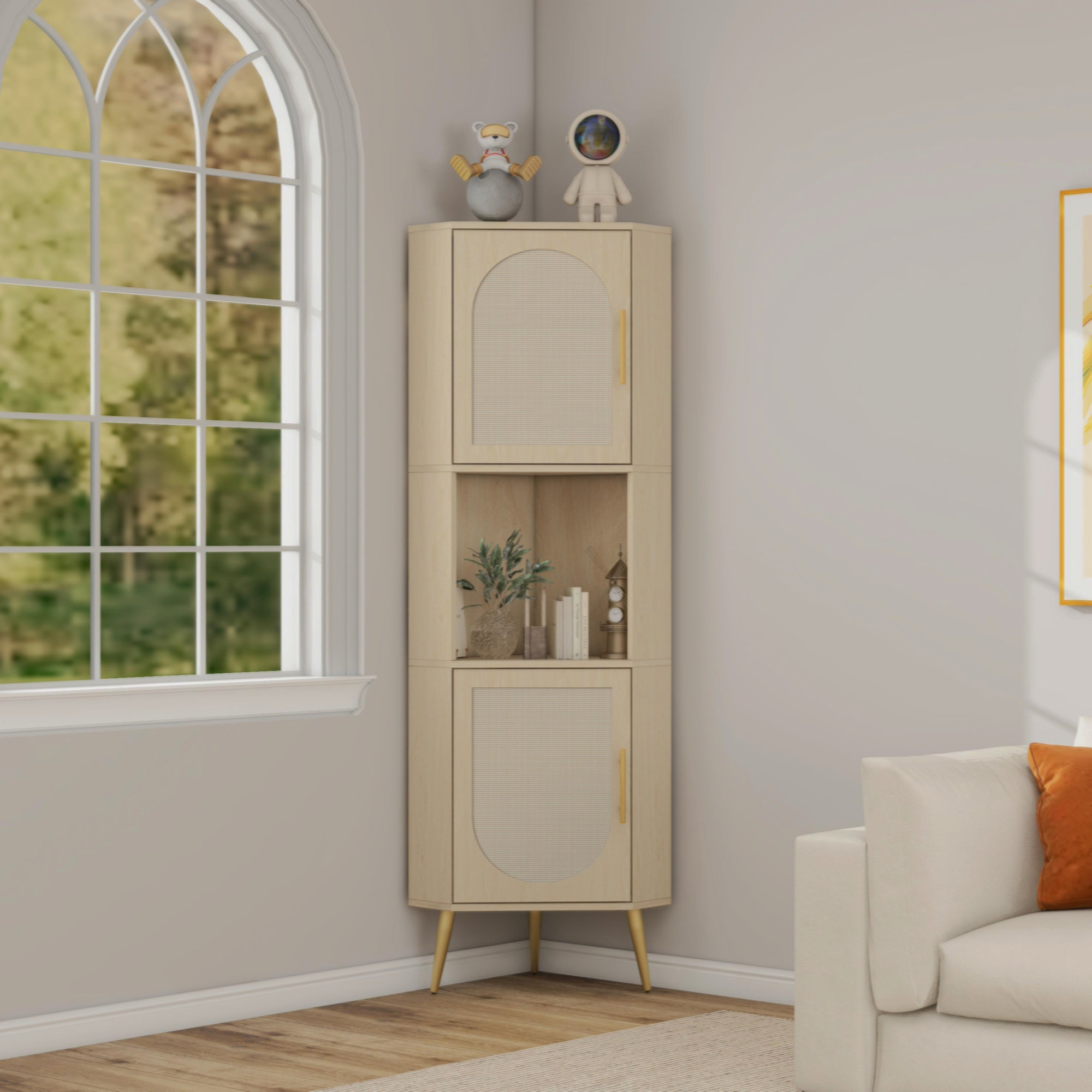 Red Barrel Studio® Corner Cabinet ,Rattan Door,Freestanding Corner ...