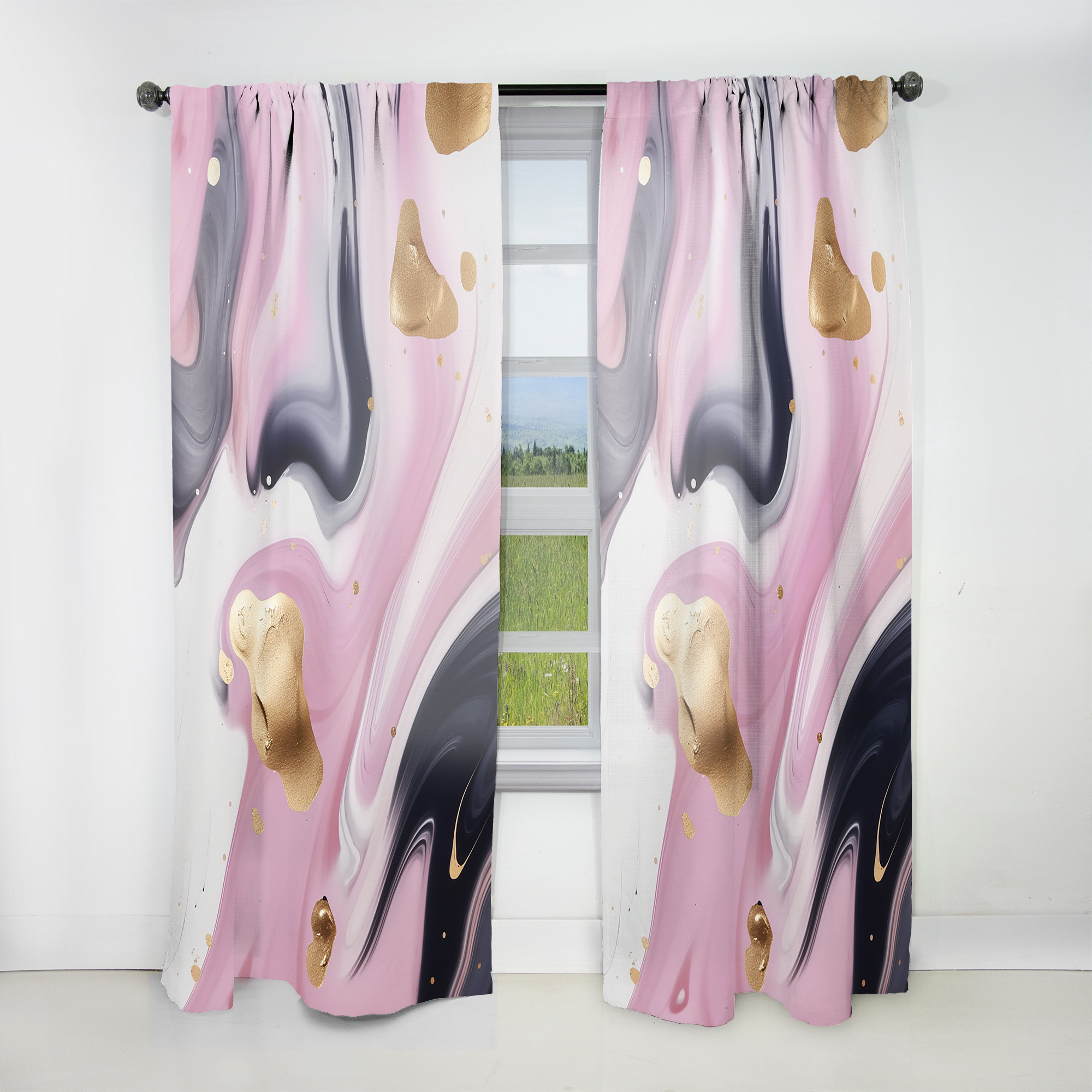 East Urban Home Veleer - Gold And Pink Swirl Ink V - Modern Velvet ...