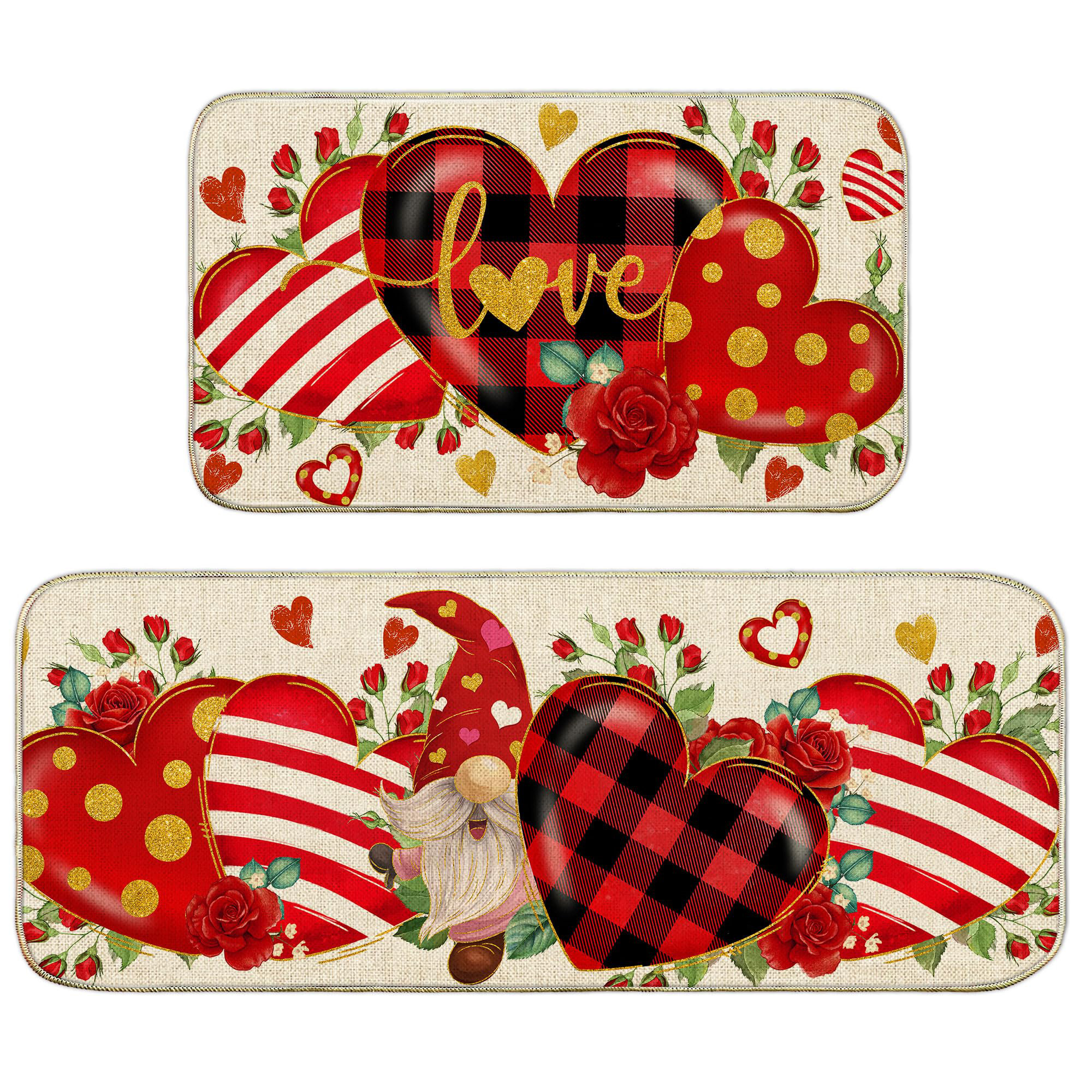 The Holiday Aisle® Valentines Day Kitchen Mats Red Love Hearts ...