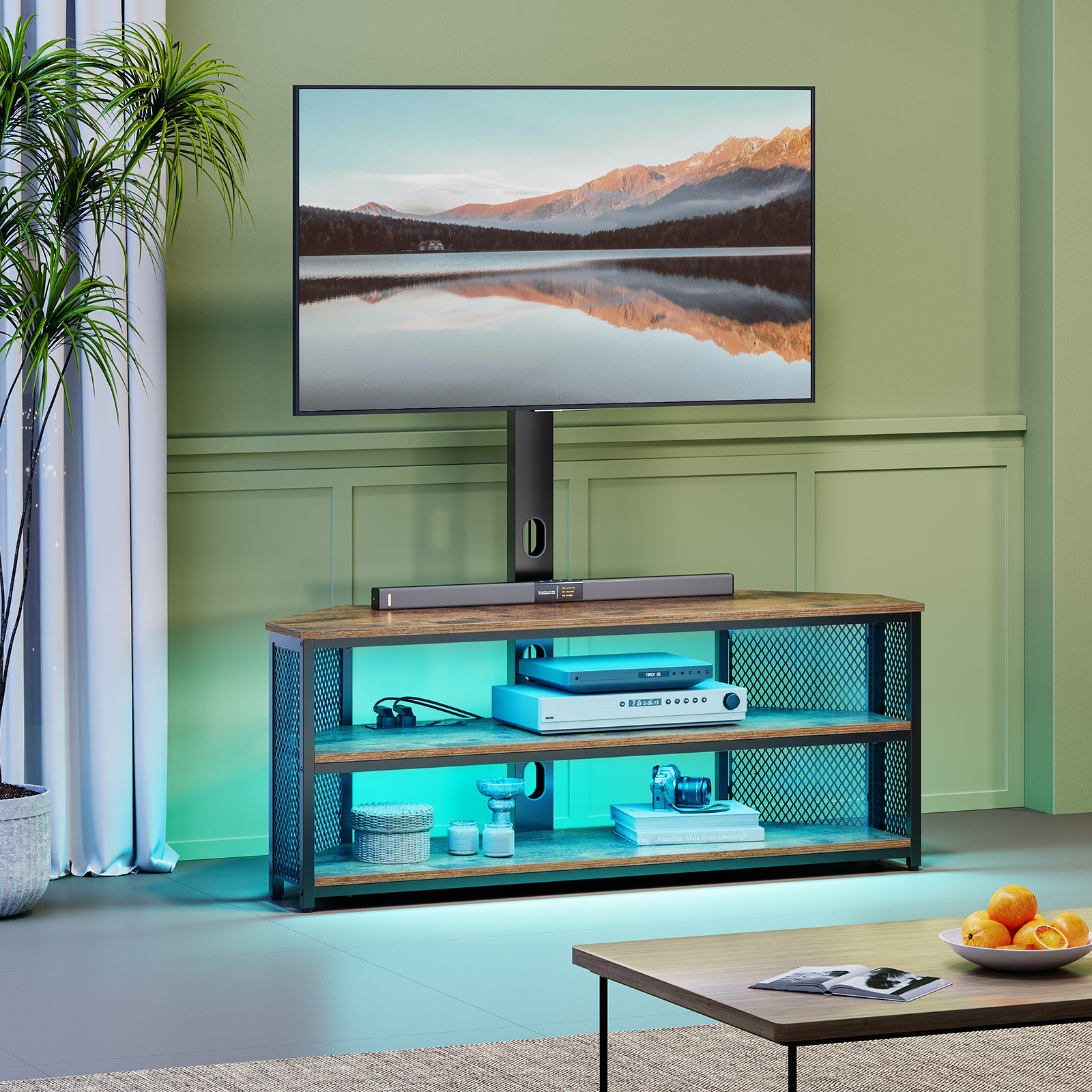 Wrought Studio™ TV Stand with Mount, Power Outlets and LED Lights ...