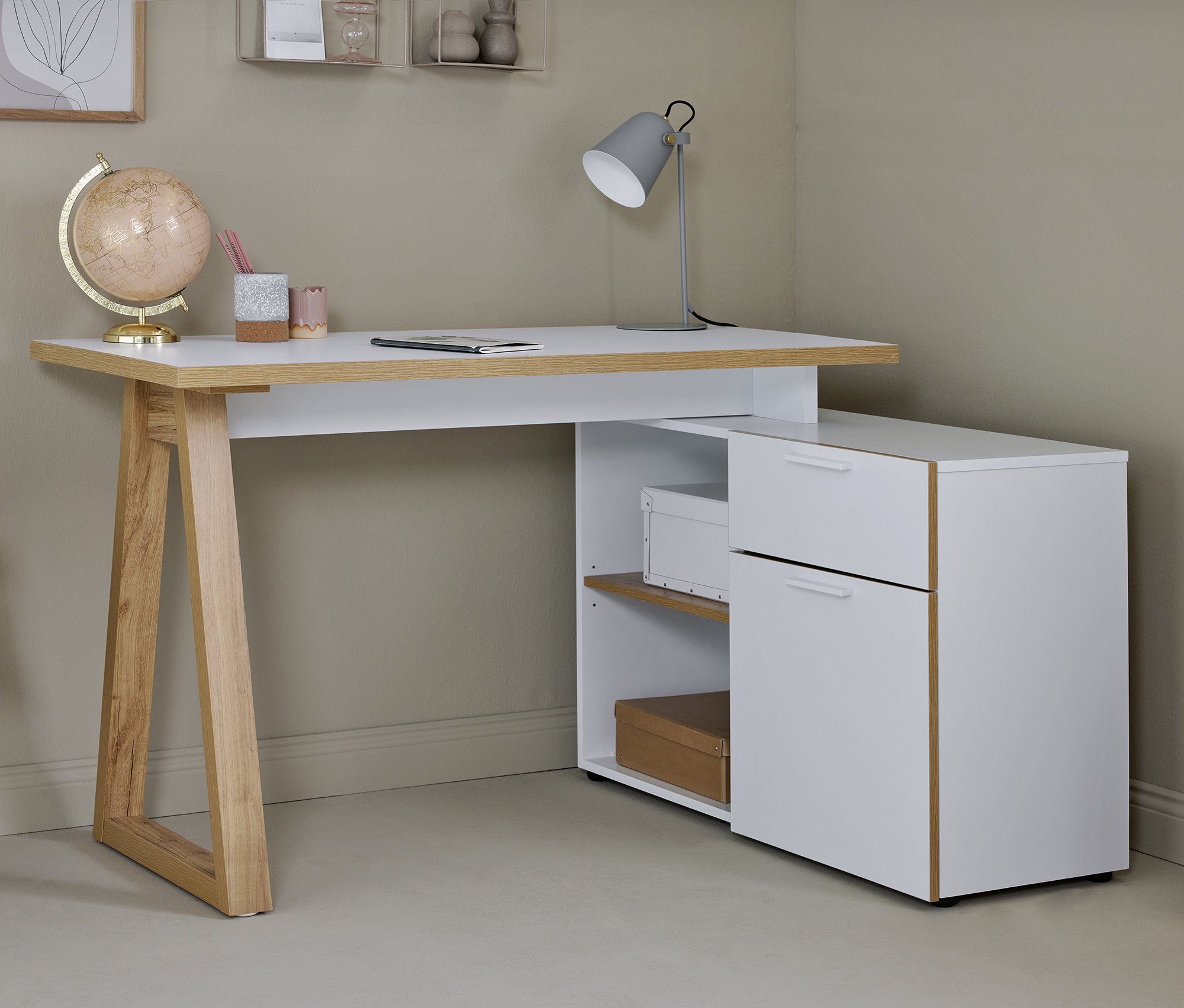 Hokku Designs Hermie 55.12'' W L-Shaped Writing Desk with Cabinet | Wayfair