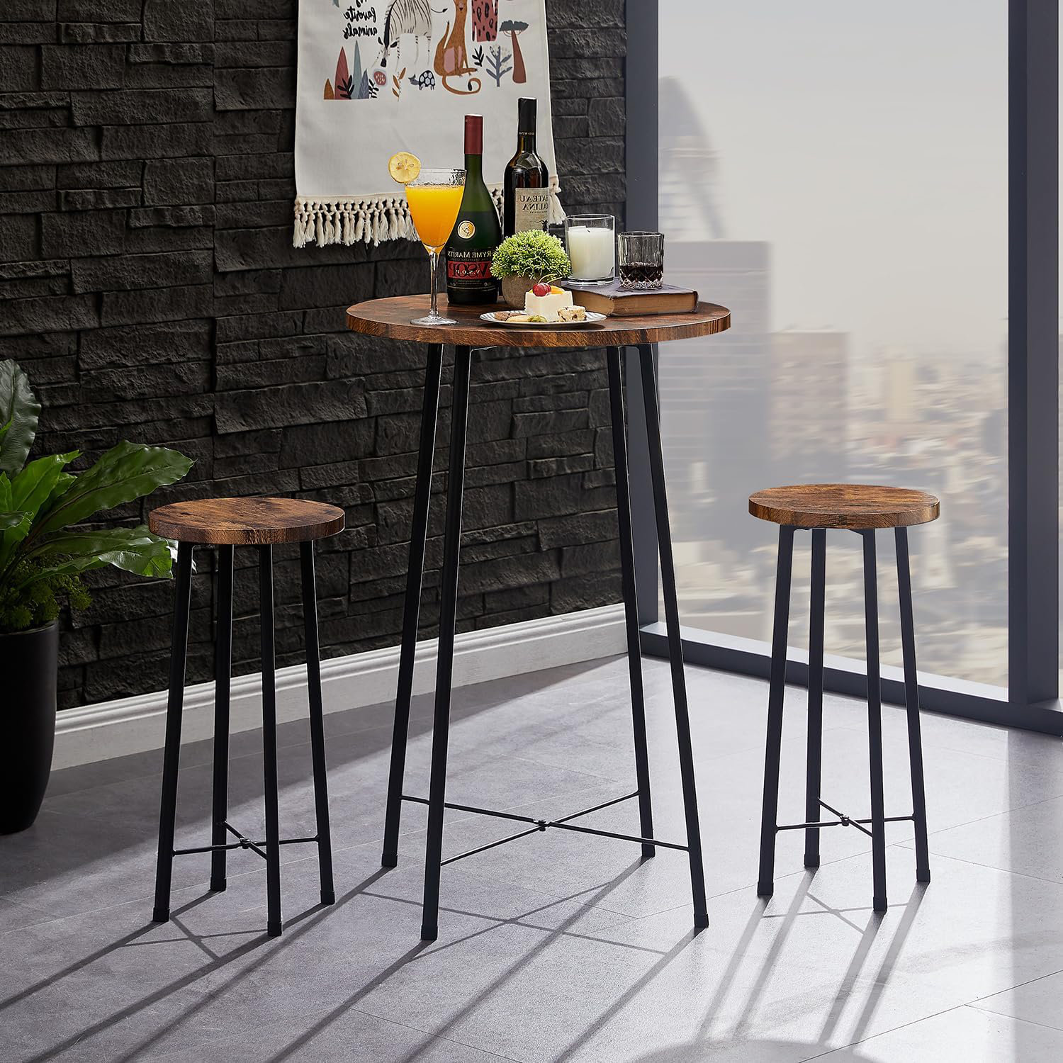 17 Stories Small Bar Table And Chairs, With 2 Barstools,Brown,Sets ...