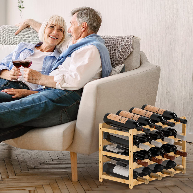 Millwood Pines Ariellah 16 Bottle Solid Wood Floor Wine Bottle Rack ...