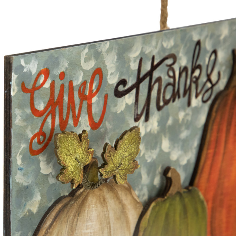 Northlight Seasonal 16.5" "Give Thanks" Fall Harvest Pumpkin Wall Sign ...