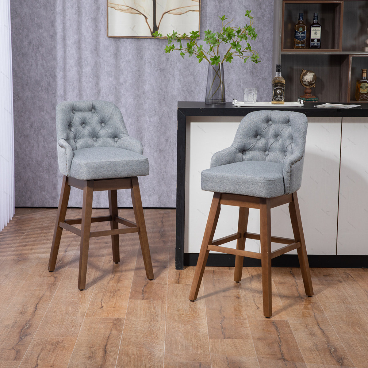 Winston Porter Bar Stools Set of 2 Counter Height Chairs with Footrest ...