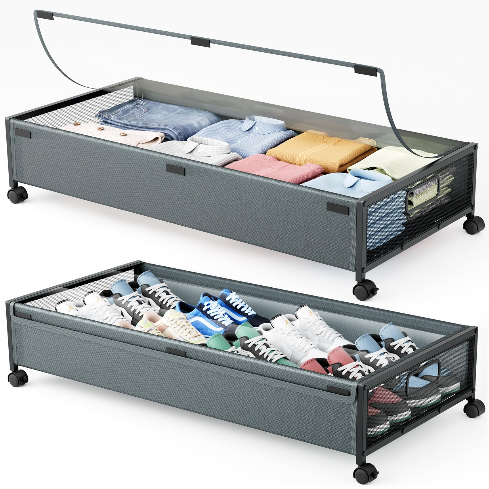 Rebrilliant Under Bed Storage Box With Wheels 2 Pack, Bedroom Storage ...