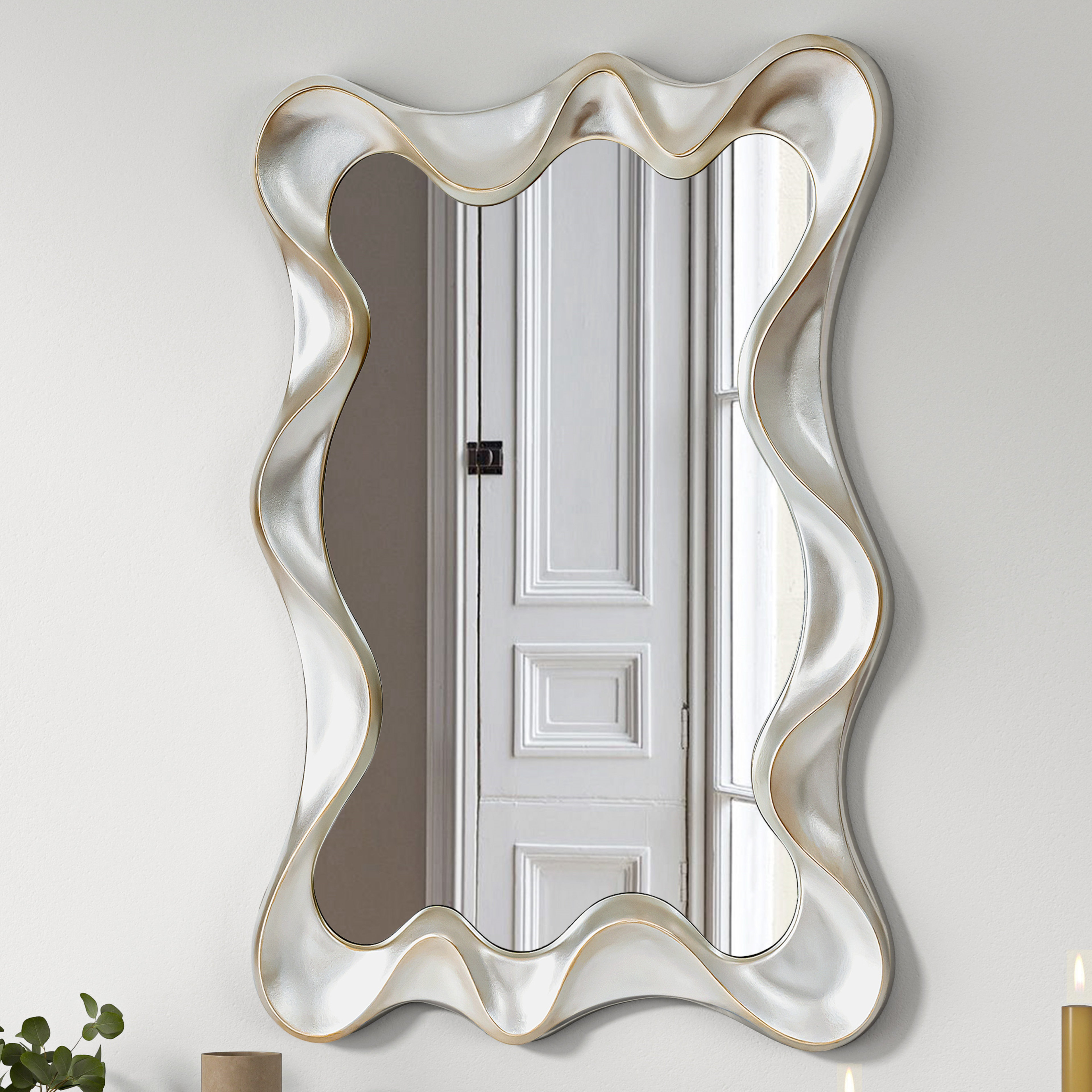 Blue Elephant Decor Wall Mirror Asymmetrical Wavy Accent Mirror ...