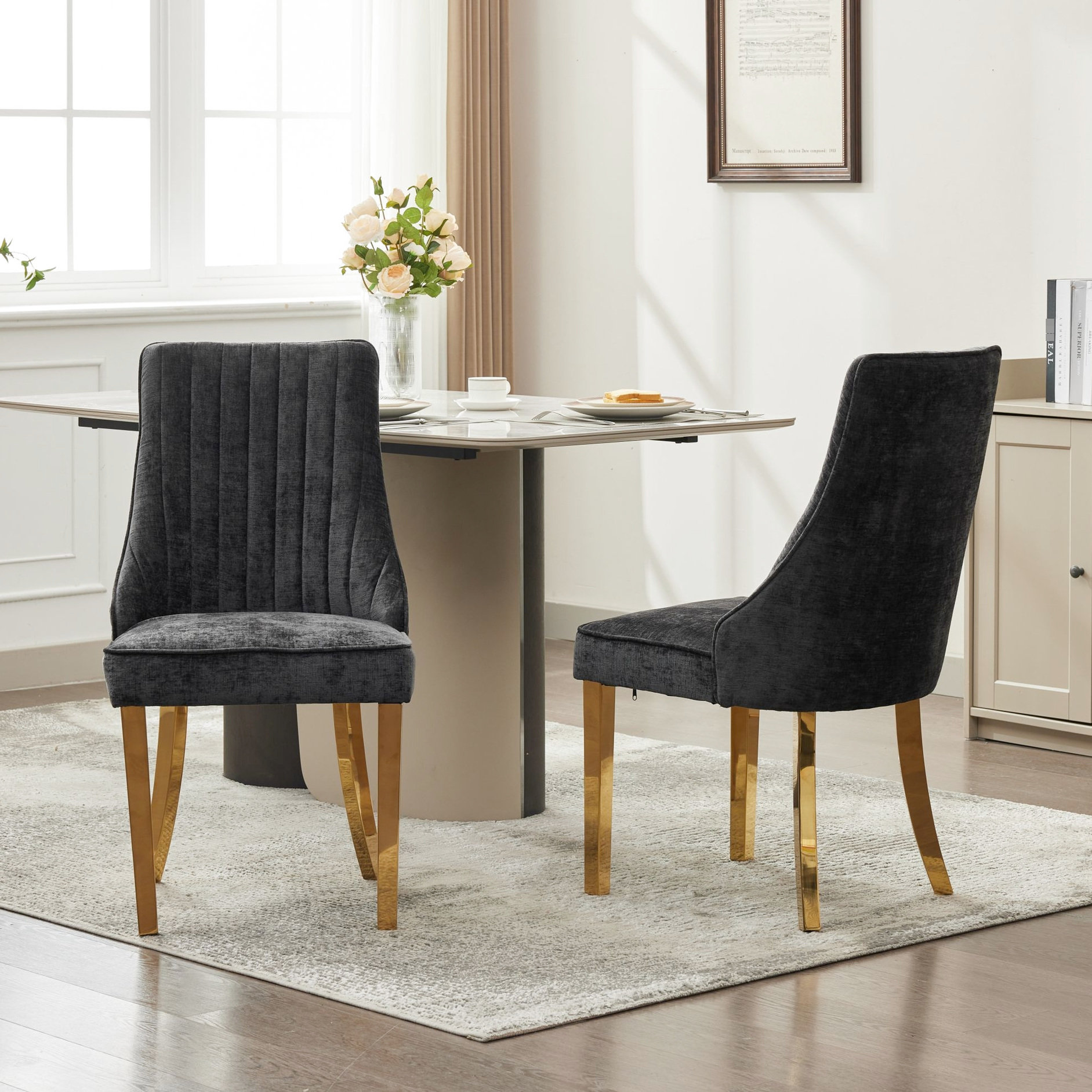 Alcott Hill® American Traditional Chenille Dining Chairs Of 2, Golden ...