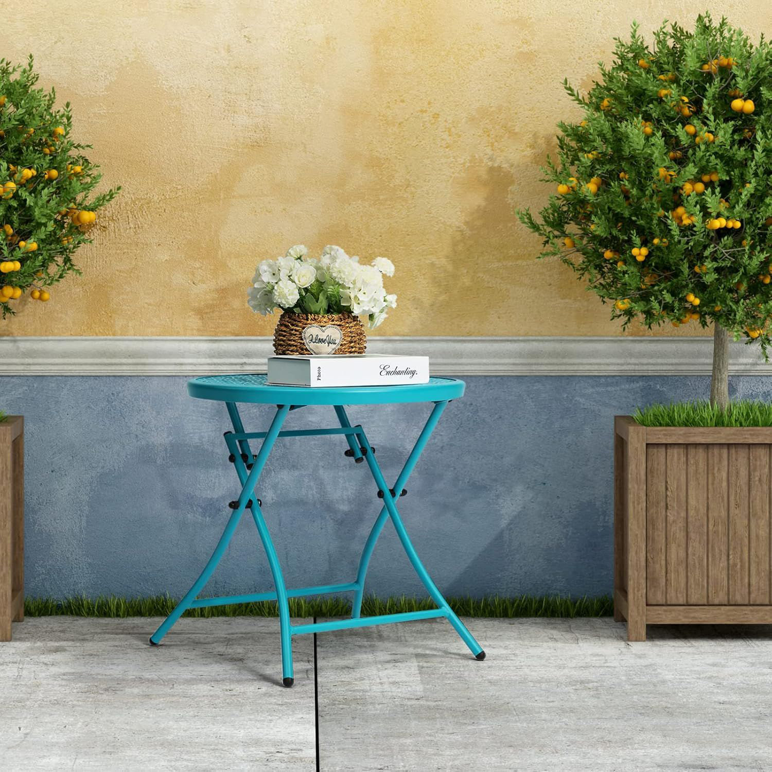 Silodo Folding Outdoor Side Table, Rustproof Small Patio Table, Round ...