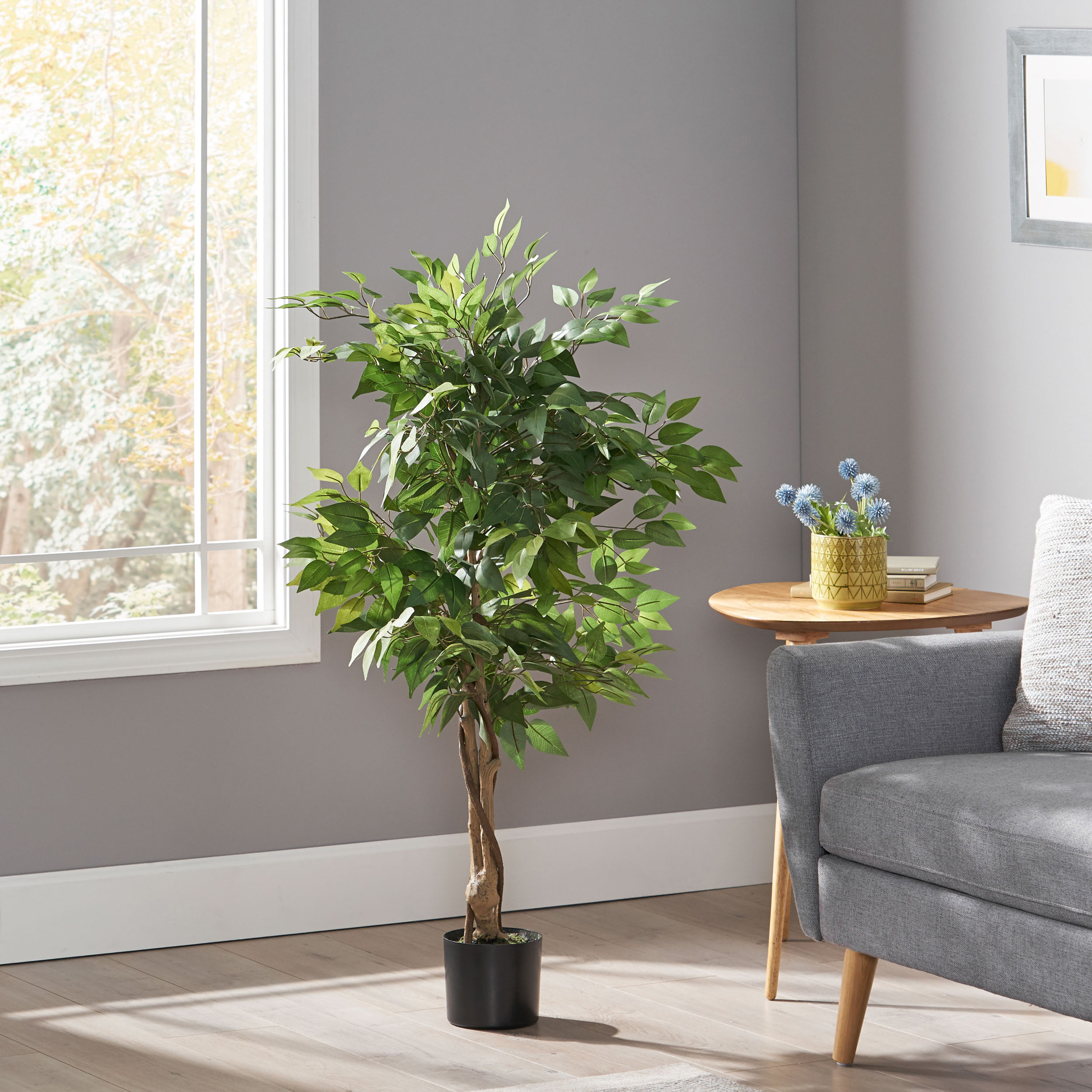Dakota Fields Artificial Ficus Tree with Twisted Trunk & Glossy Leaves ...