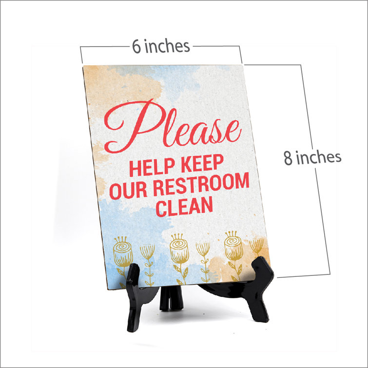 Signs Bylita Please Help Keep Our Restroom Clean, Blue Watercolor Table ...