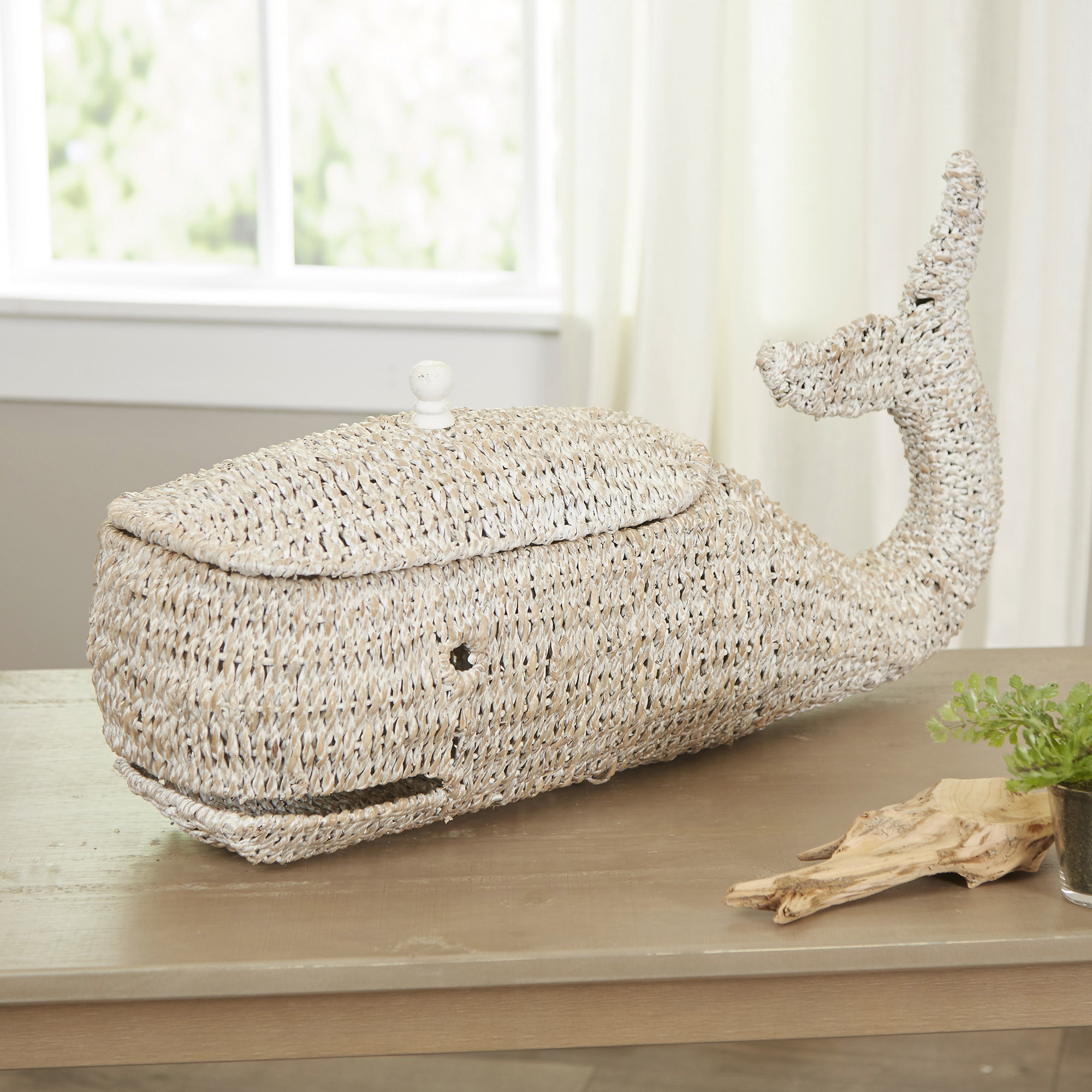 Highland Dunes Galinna Whale Shaped Woven Bankuan Rope Box with Lid ...
