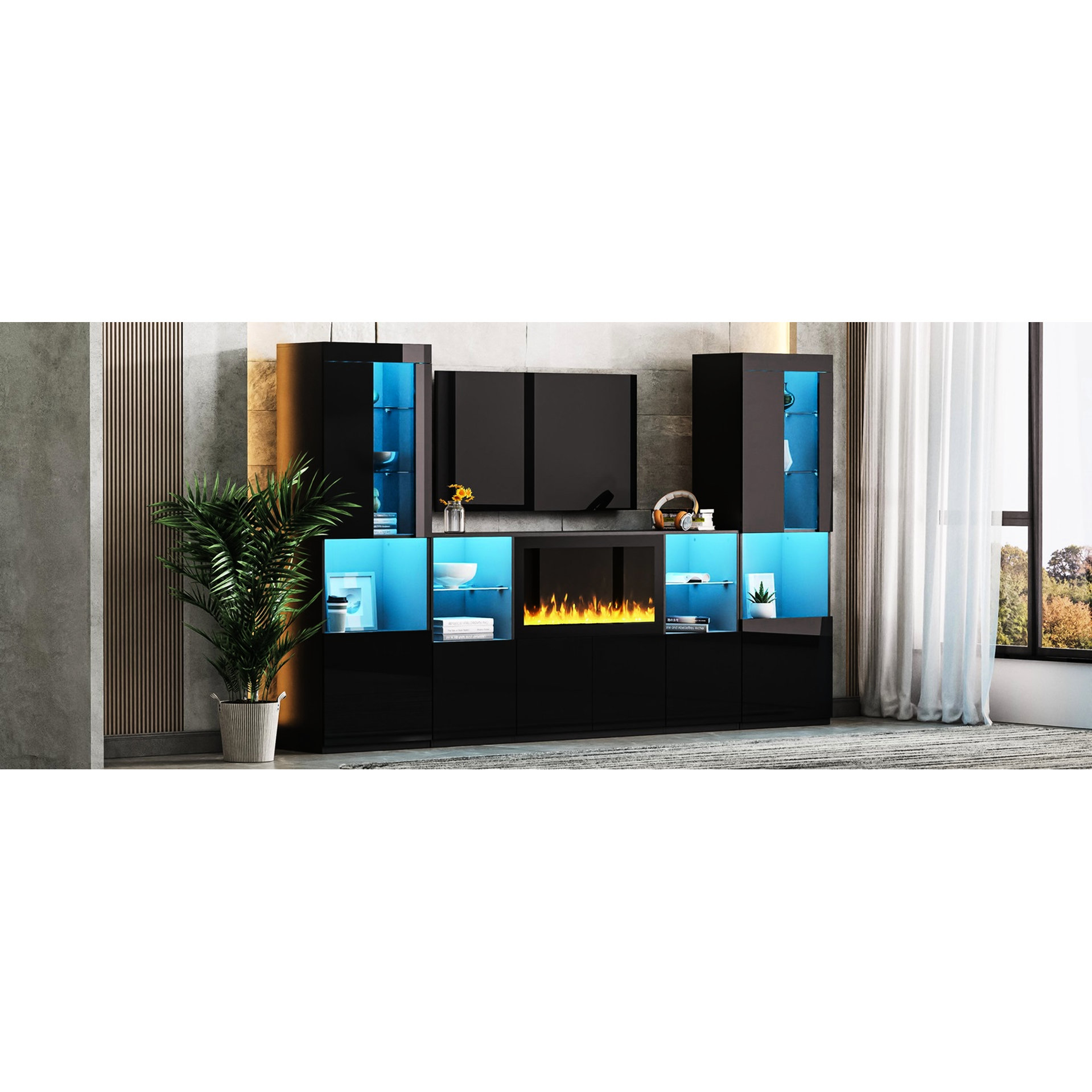 Ebern Designs Meuble télé avec foyer électronique de 34,2 po et ...