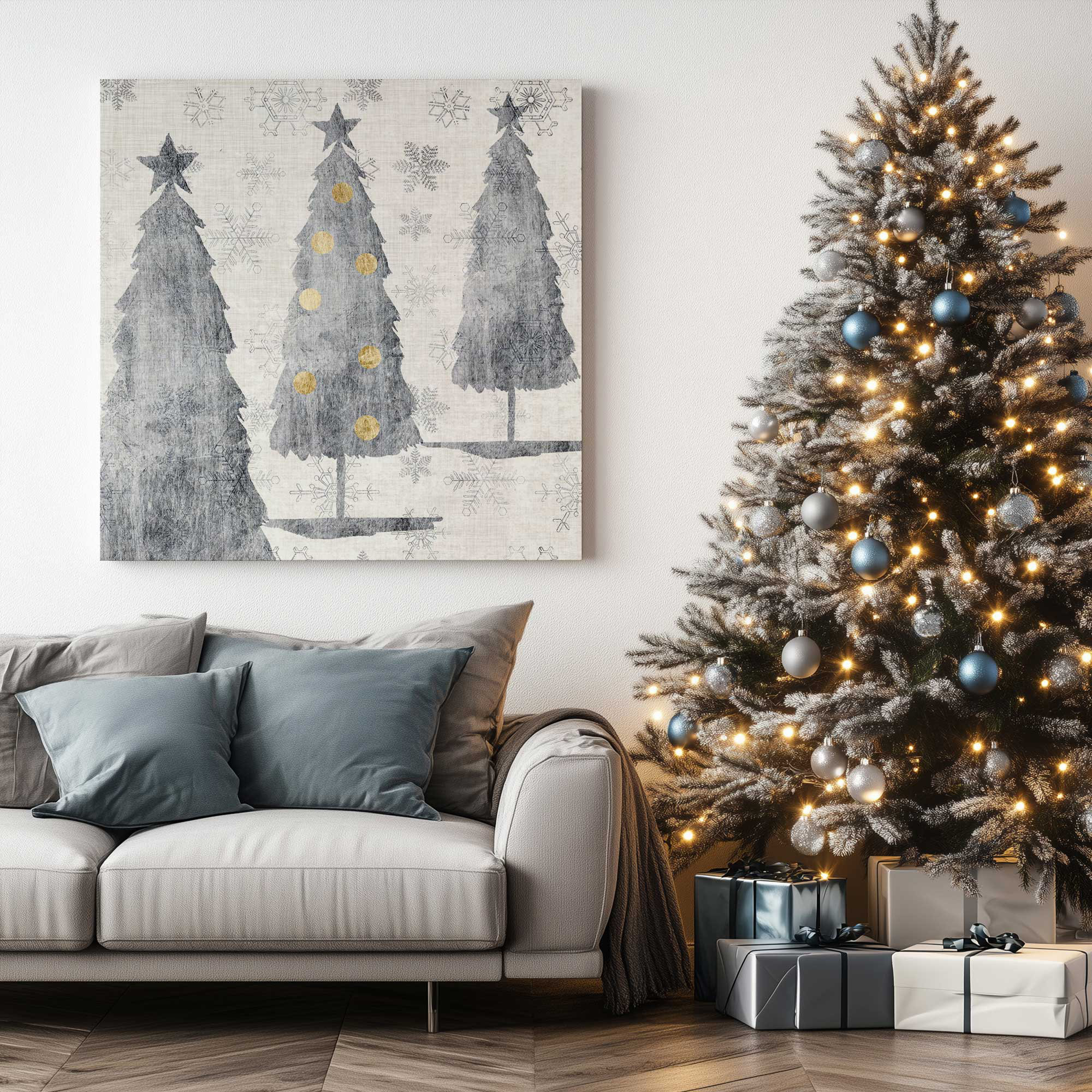 The Holiday Aisle® Festive Silver Trees Print on Canvas | Wayfair