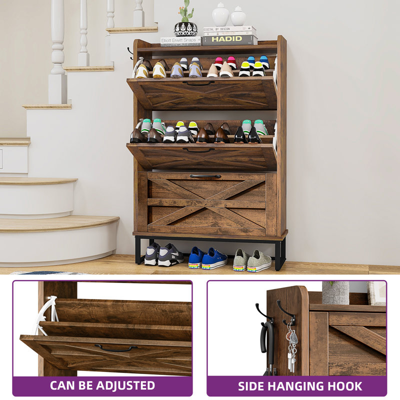 August Grove® 3 Tier Farmhouse Shoe Storage Cabinet | Wayfair