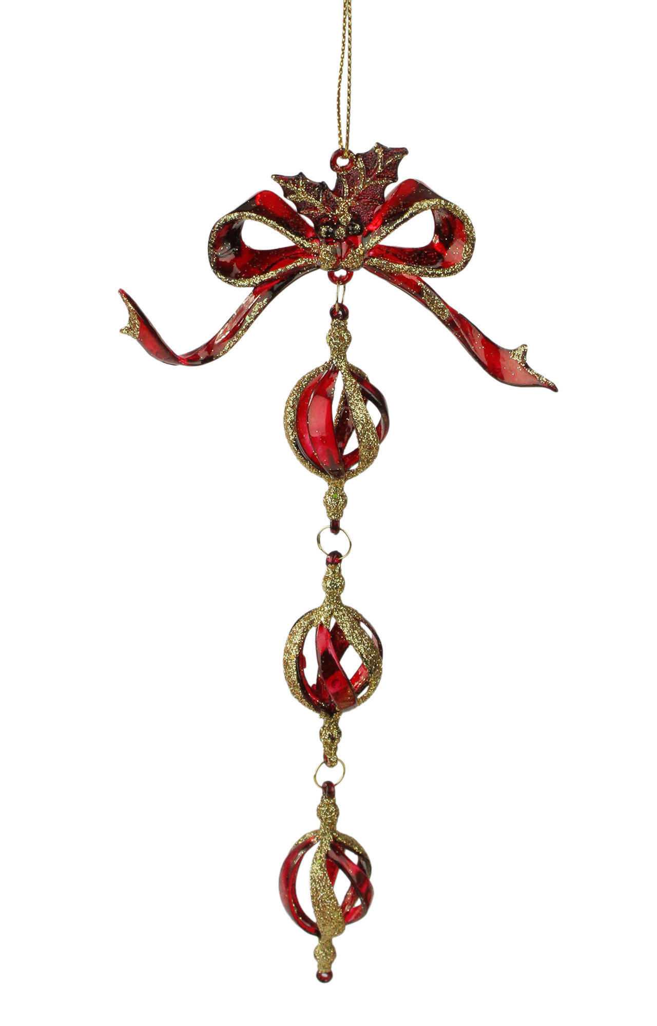 Northlight Seasonal 8" Red and Gold Glittered Spiral Bow Dangling ...