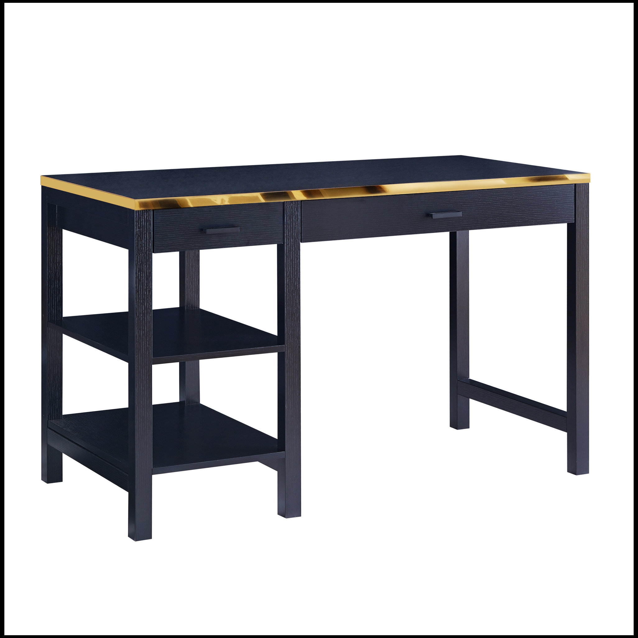 Everly Quinn Elegant Black Office Desk with Two Drawer, Two Bottom ...