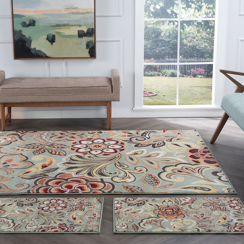 Andover Mills™ Elmer Transitional 3 Piece Area Rug Set in Seafoam/Red ...