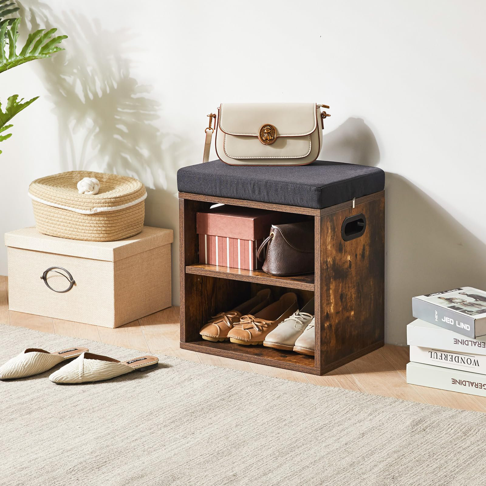 Millwood Pines Shoe Storage Bench With Cushion, 2 Tier Shoe Rack With ...