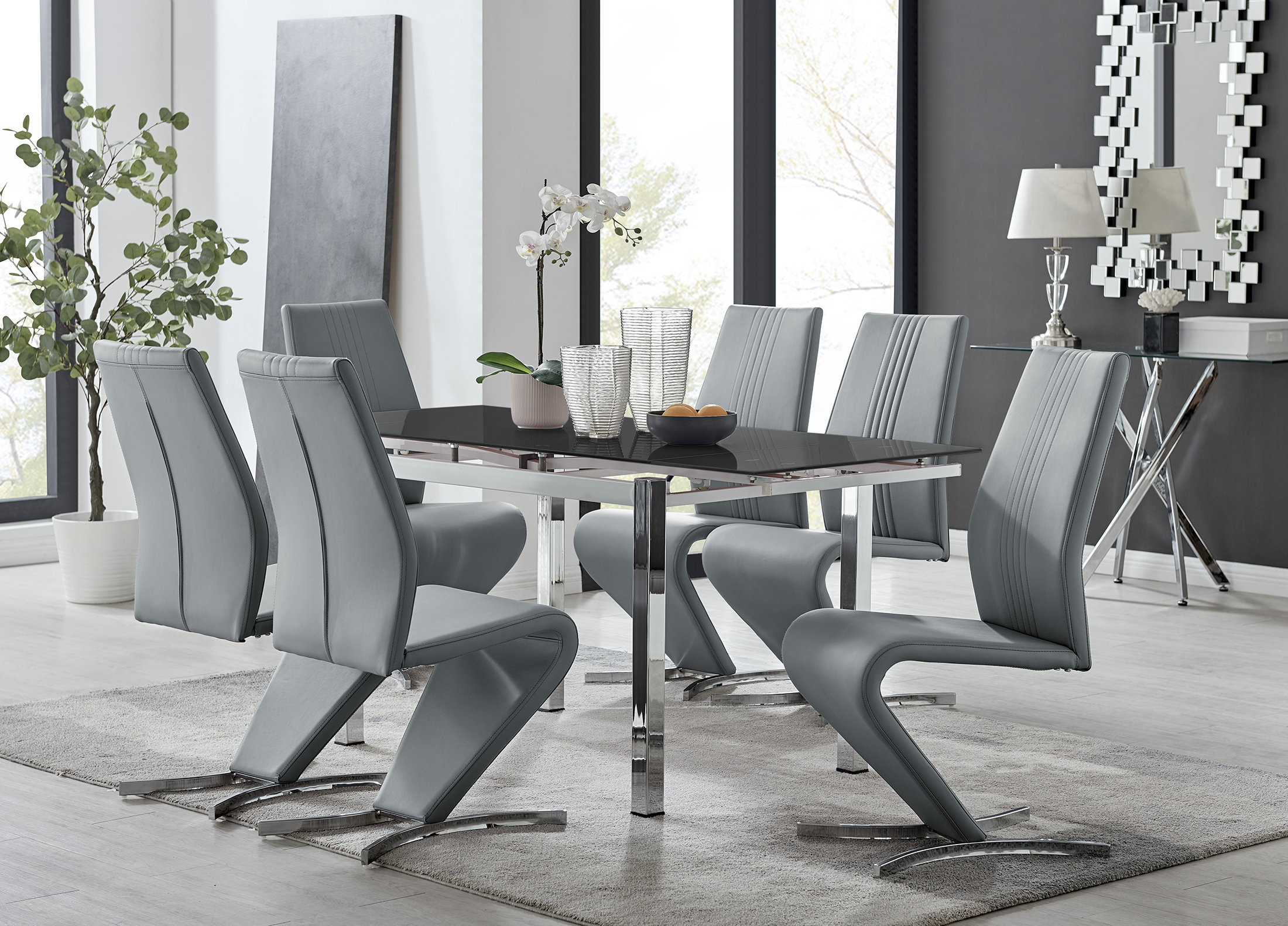 East Urban Home Tierra Modern Glass & Metal Extendable Dining Table Set ...
