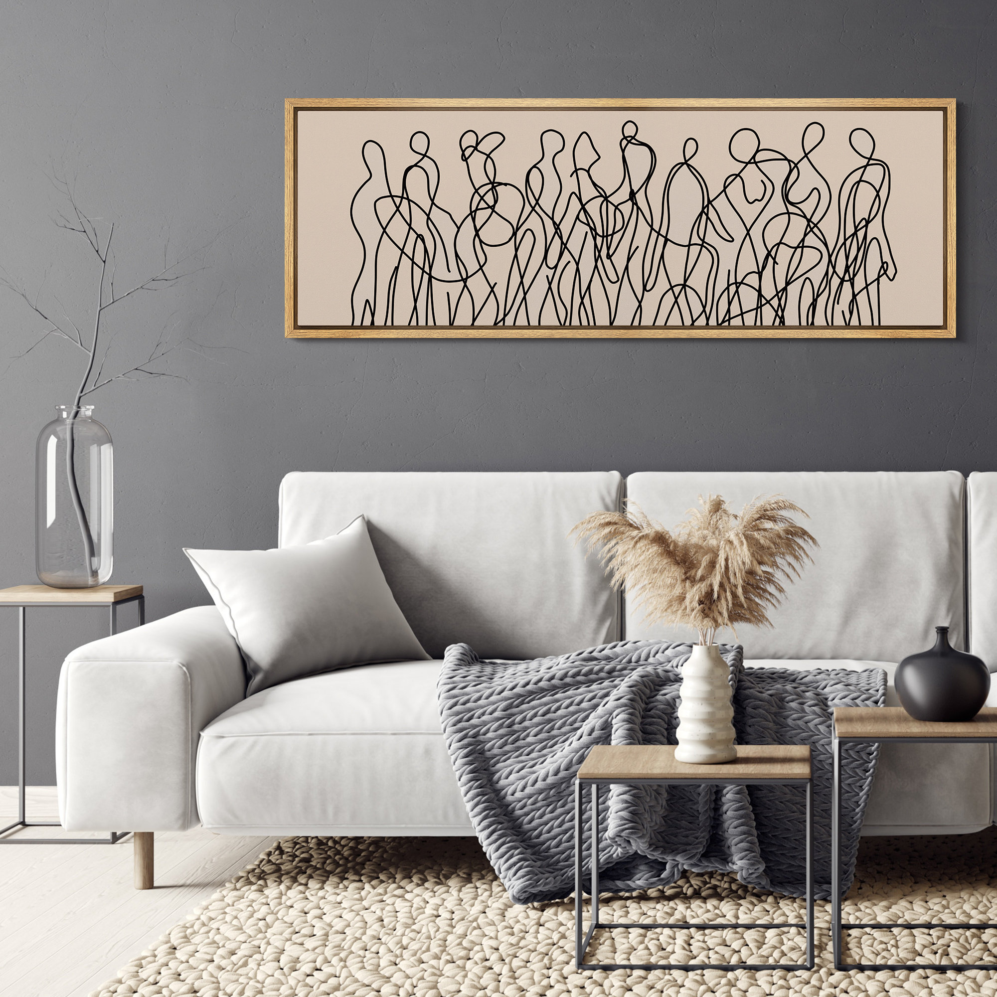 wall26 Abstract Line Figure Crowd Framed Canvas - Black Continuous Line ...