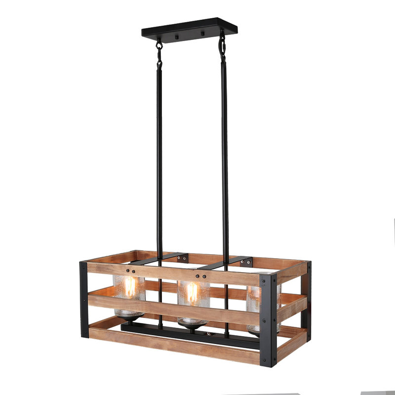 Gracie Oaks Rectangle Wood Chandelier Kitchen Lighting Fixtures,3 ...