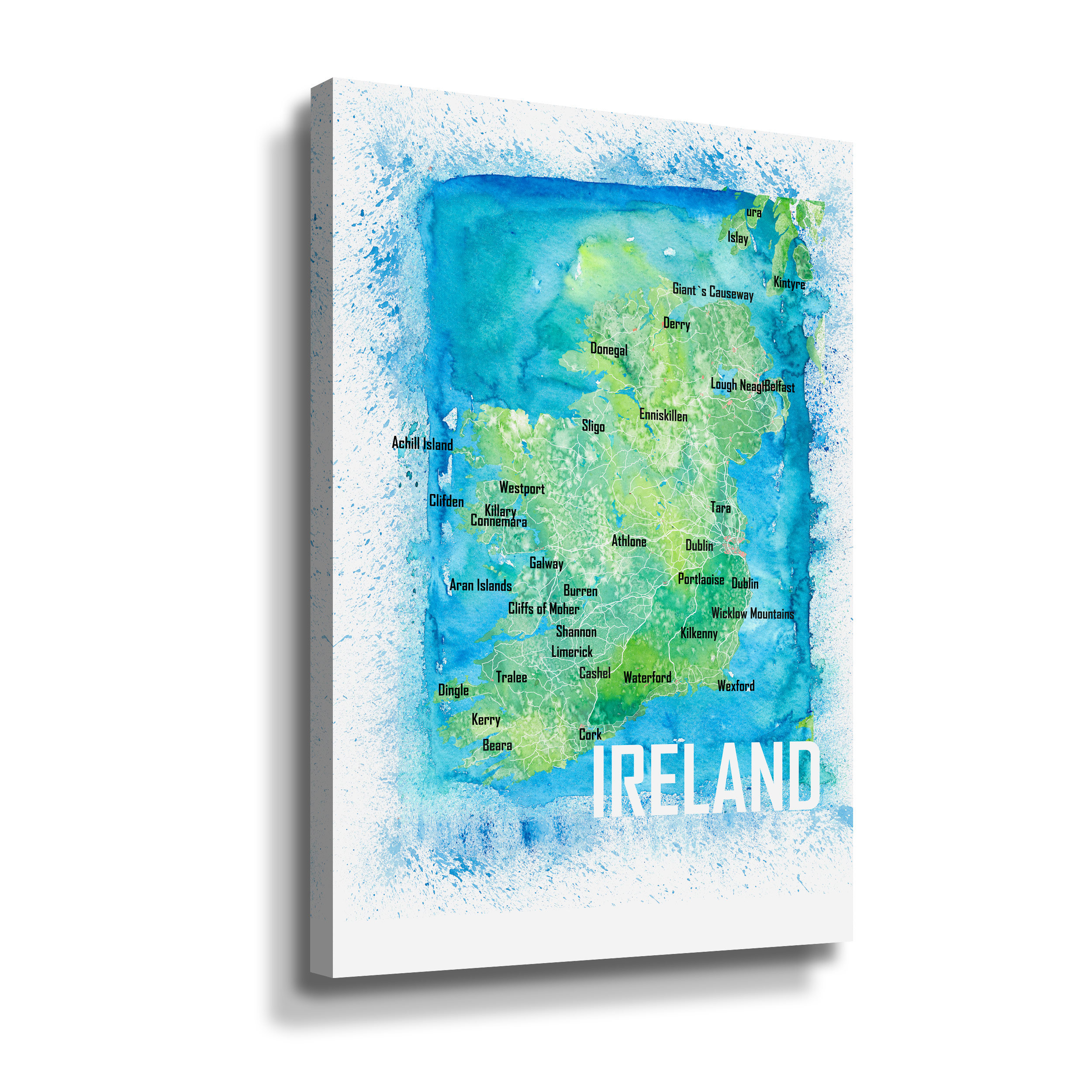 Rosecliff Heights Ireland Watercolor Map With Cities And Boats by ...