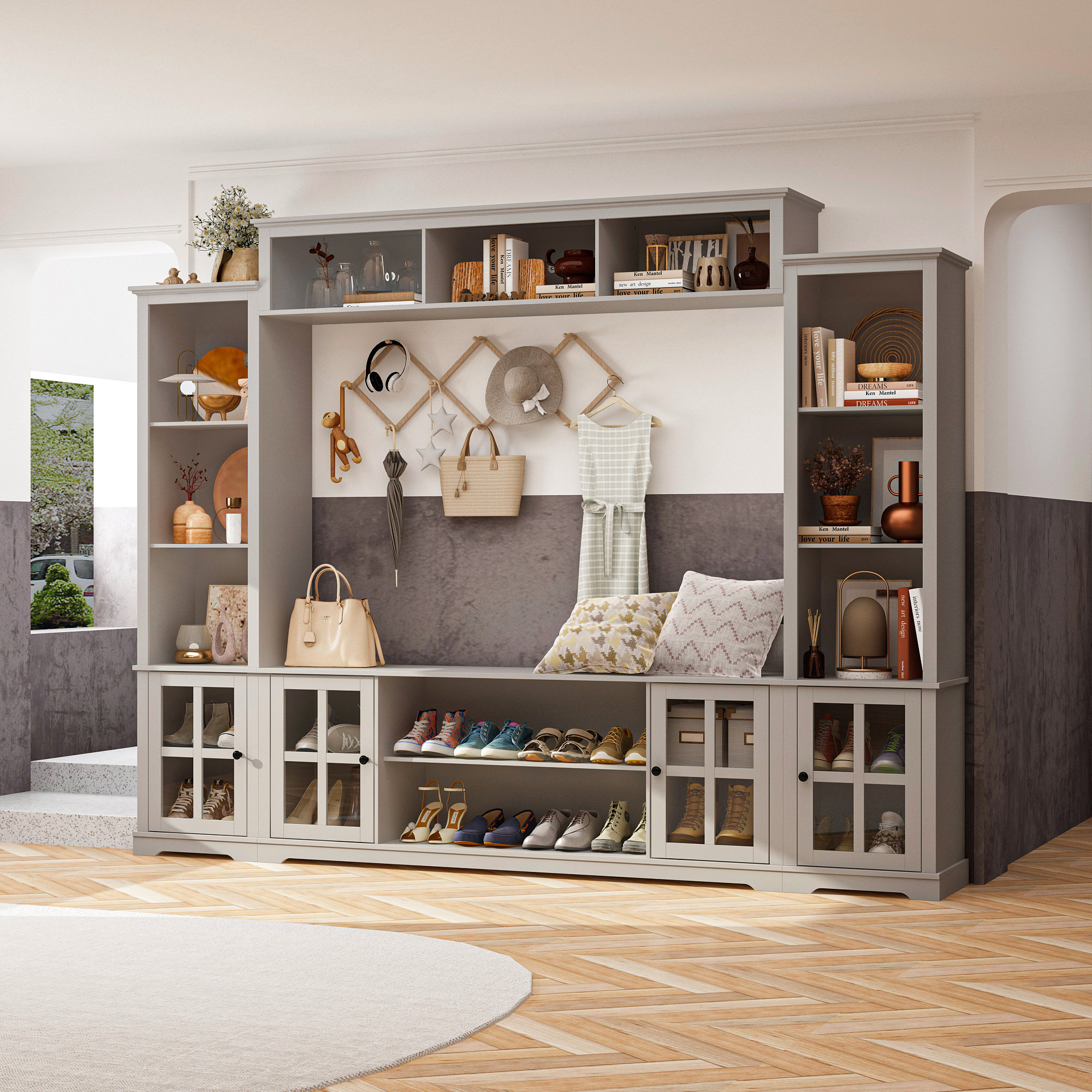 Wildon Home® Starlin 102" Wide Entryway Hall Tree With Multi Shelves ...