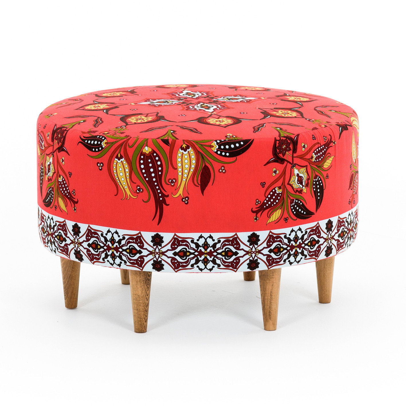 East Urban Home Metro 25.6" Wide Velvet Round Floral Footstool Ottoman ...