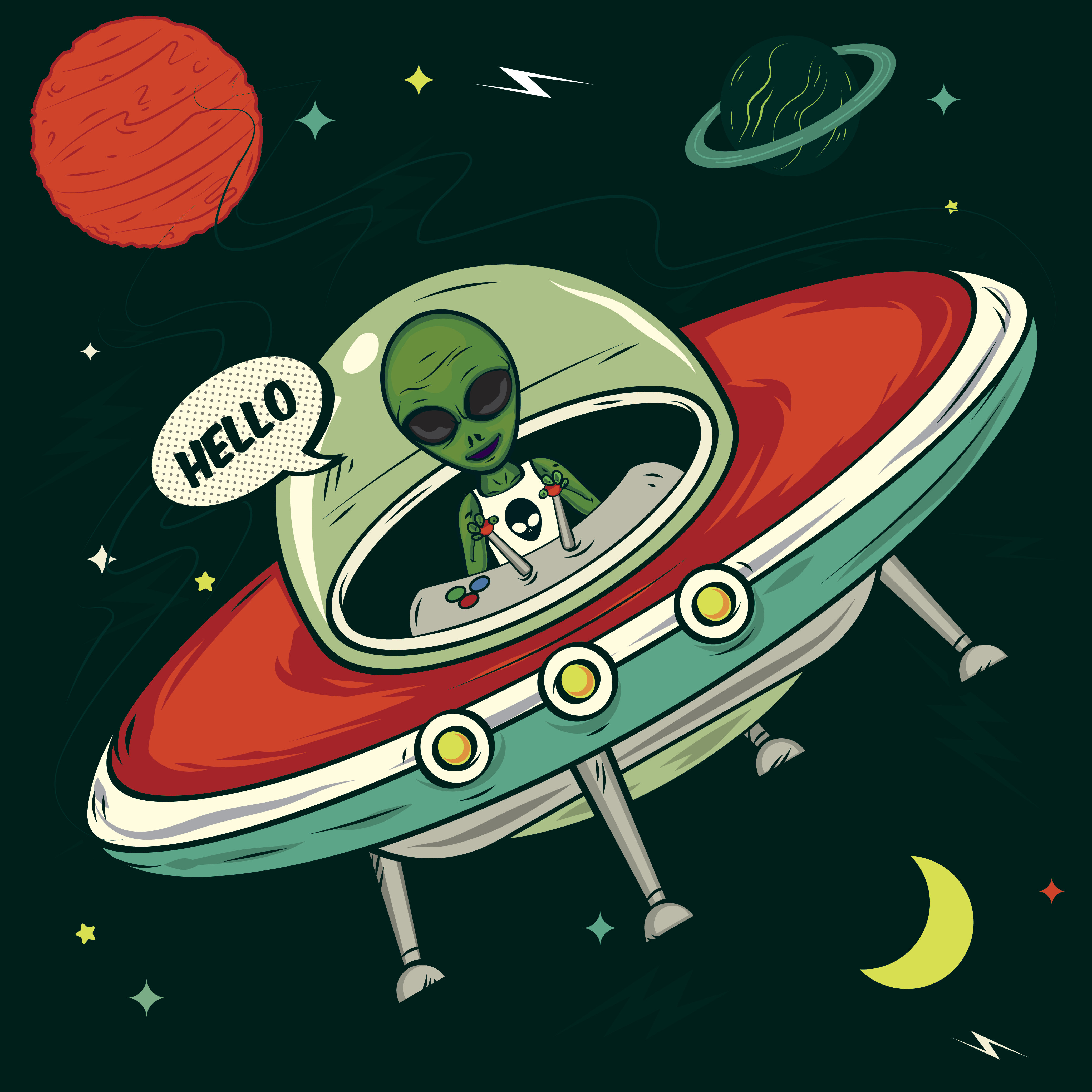 Zoomie Kids Alien Invasion Vector Illustration - Wrapped Canvas Print ...