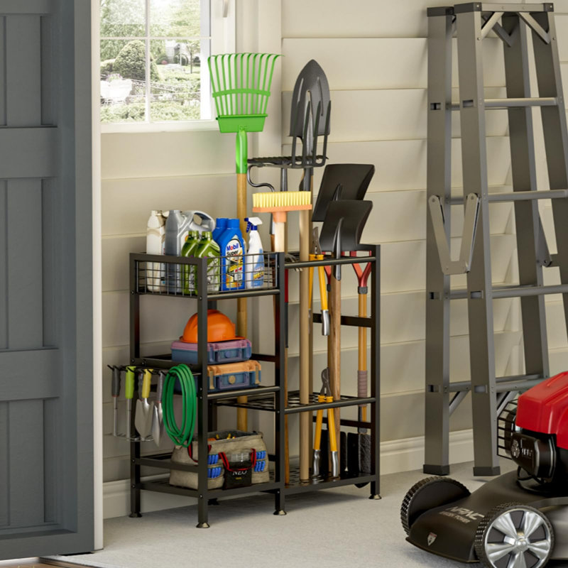 17 Stories 3 Tier Yard Tool Storage Rack for Garage Organization | Wayfair