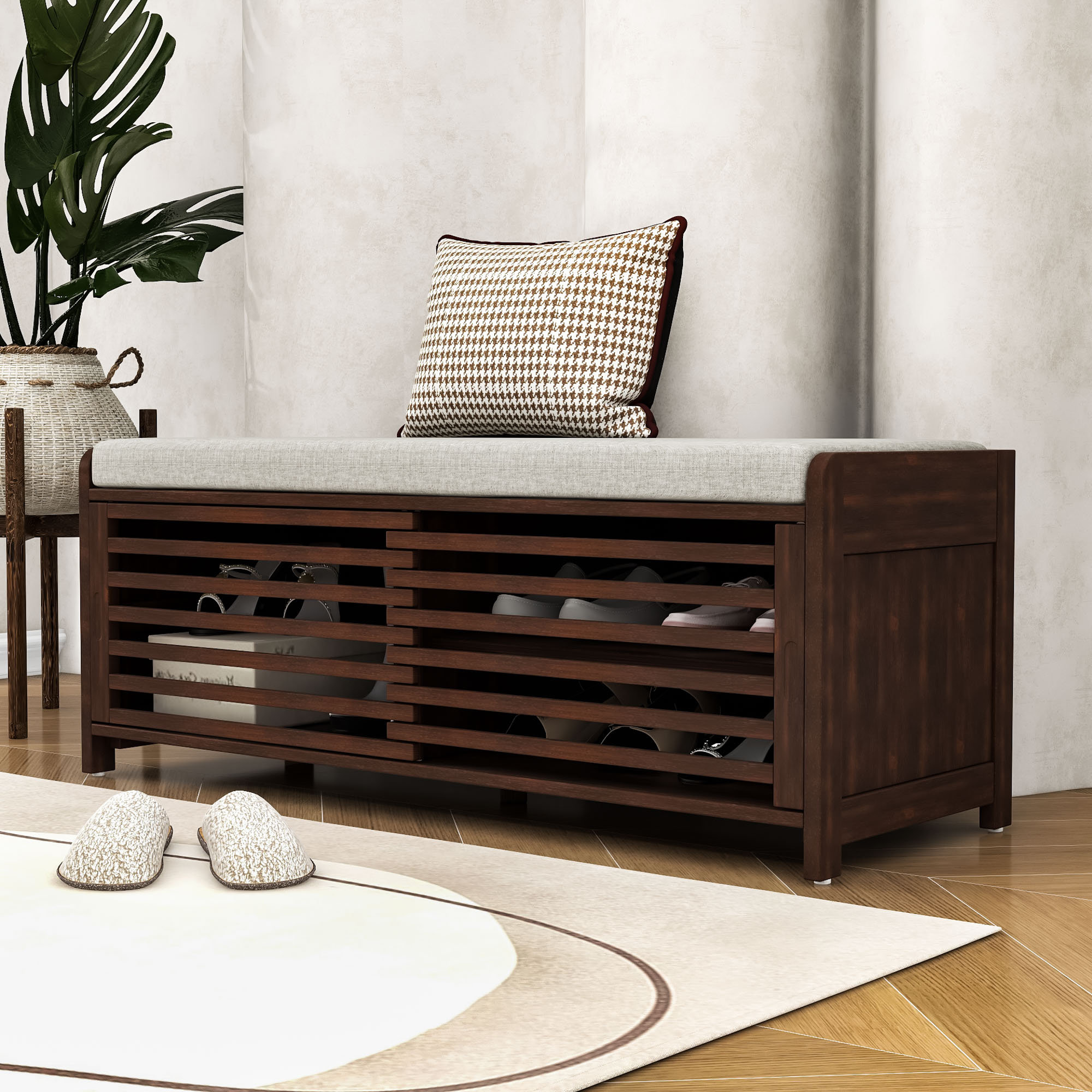 Latitude Run® Classic Shutter-Style Storage Bench with Movable Cushion ...