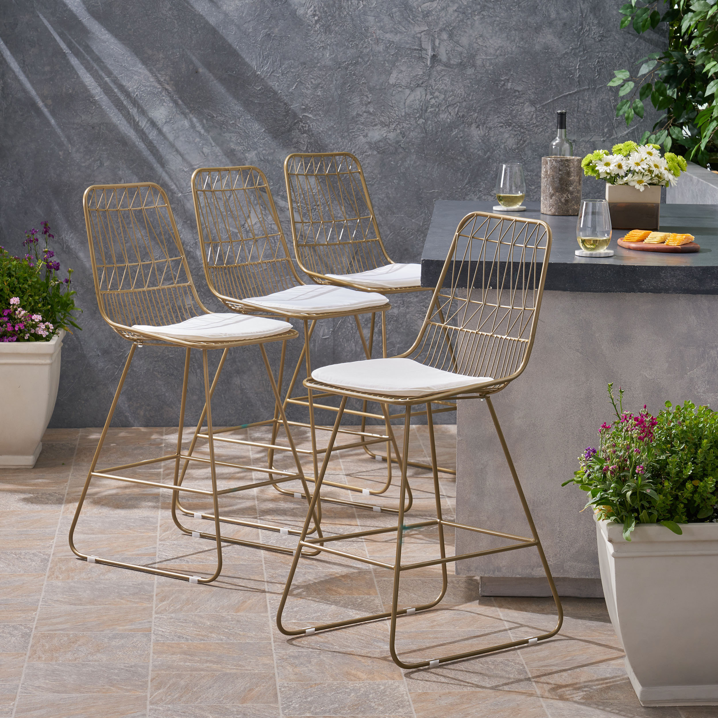 George Oliver Anneke Modern Geometric 26.25" Patio Bar Stool & Reviews ...
