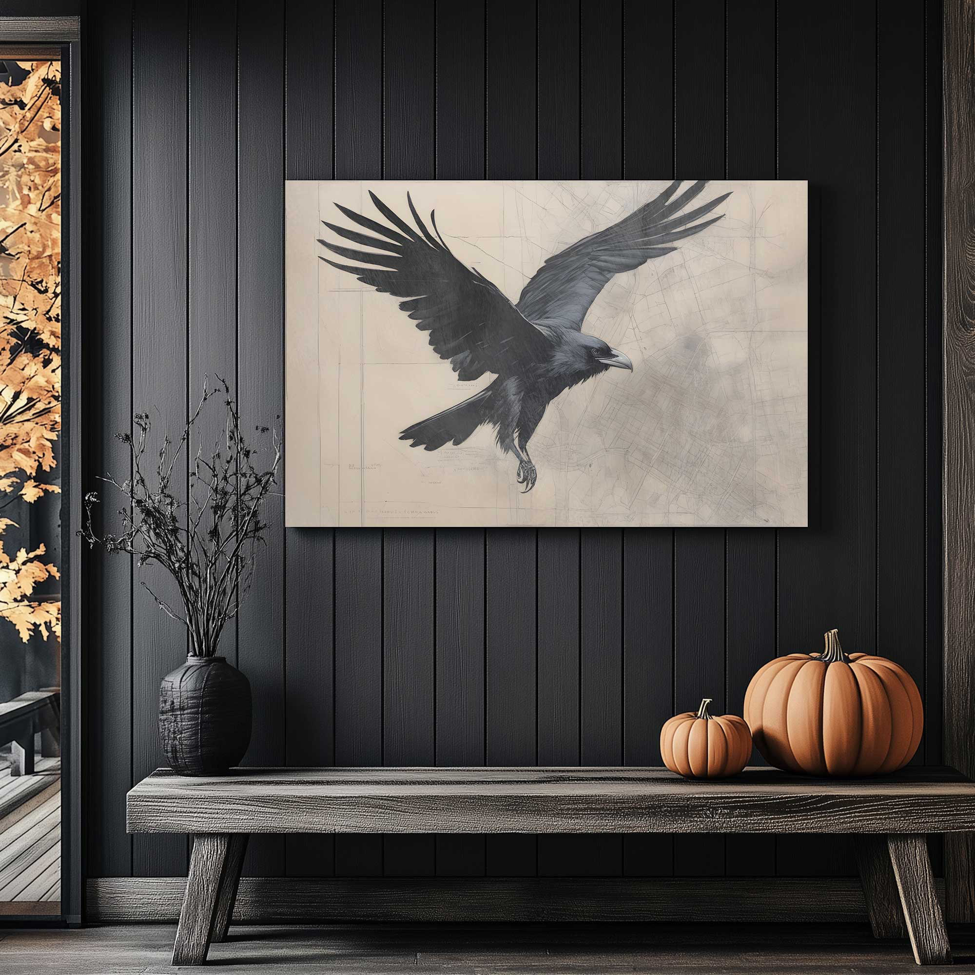 Astoria Grand Majestic Raven in Motion Wrapped Canvas, 32" x 48" | Wayfair