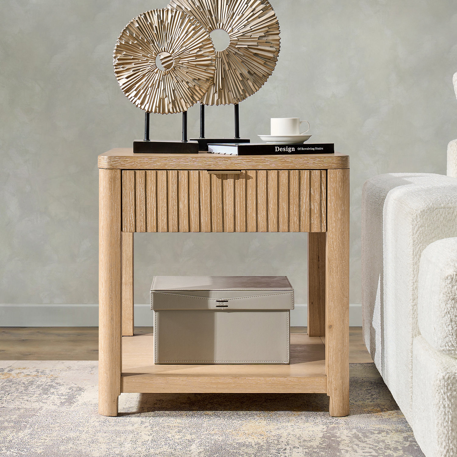 Ebern Designs Fogarty Modern 23.75"W Fogarty Oak Grain Fluted End Table ...