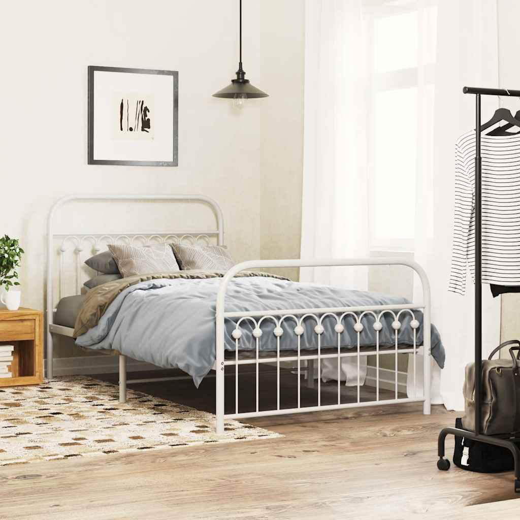 vidaXL Bed Frame White Steel Twin Bed Frame Rectangular | Wayfair