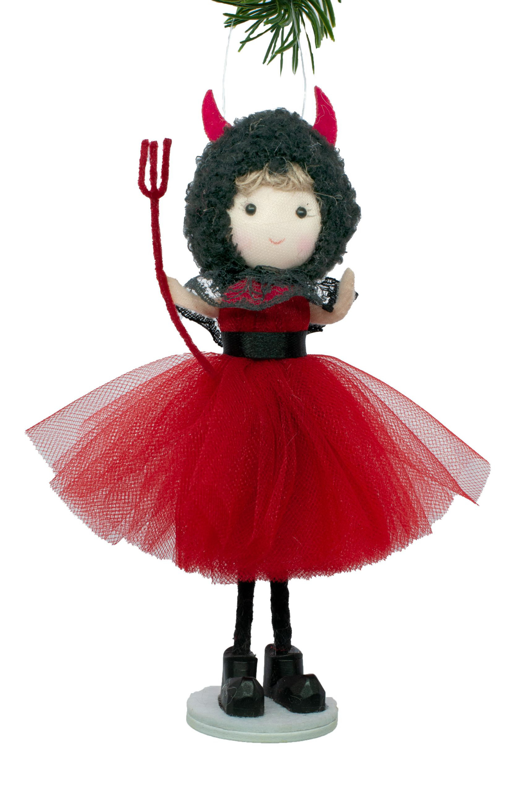 The Holiday Aisle® Red/Black Fabric Standing Cherub Girl With Devil Hat ...