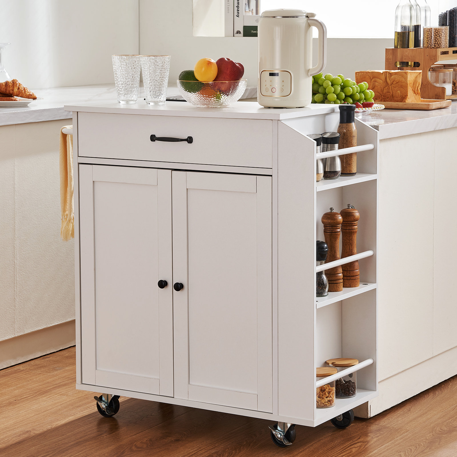 Ebern Designs Kitchen Island Cart Rolling Storage Cabinet on Wheel with ...