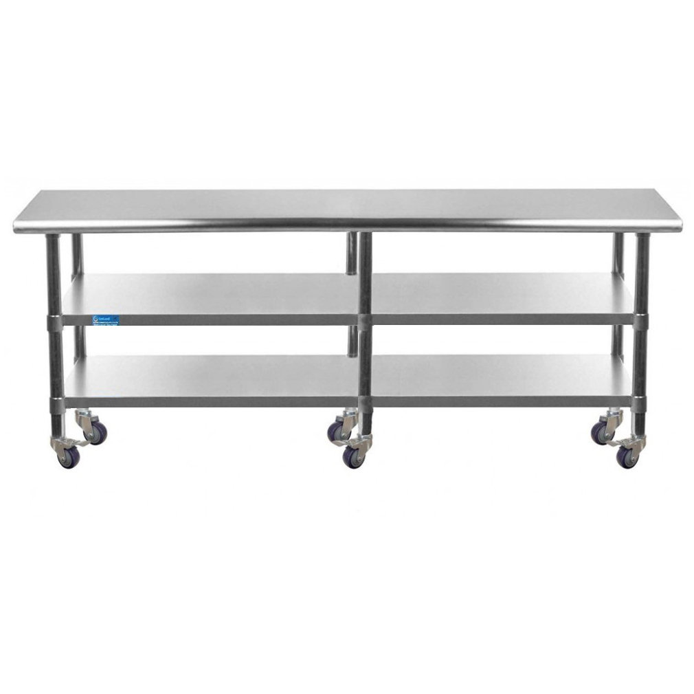 Amgood 18x84 Rolling Prep Table With Stainless Steel Top And 2 Shelves ...